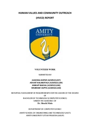Portfolio 1 - Amity University Noida Human Value and Community Outreach ...
