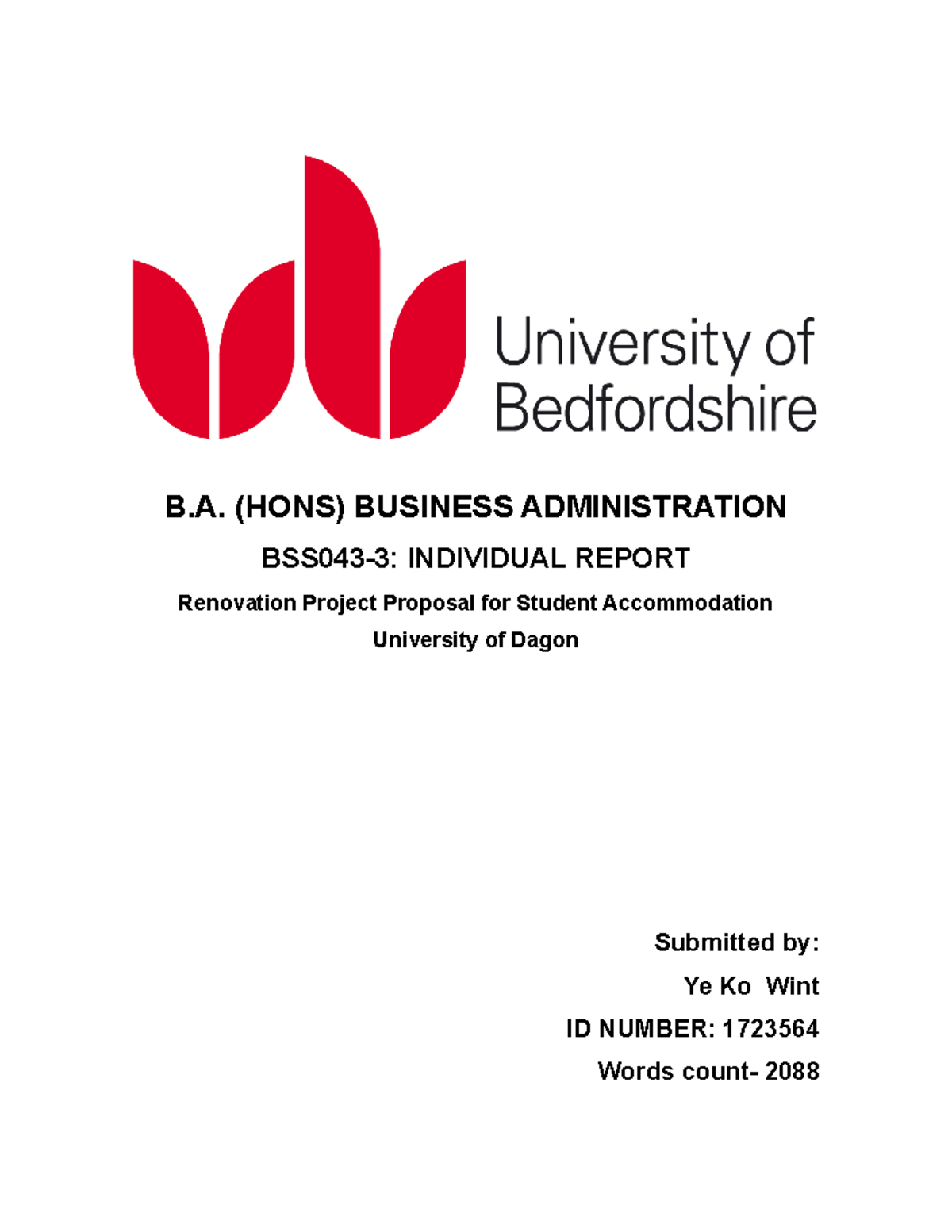 Renovation Project Report - B. (HONS) BUSINESS ADMINISTRATION BSS043-3 ...