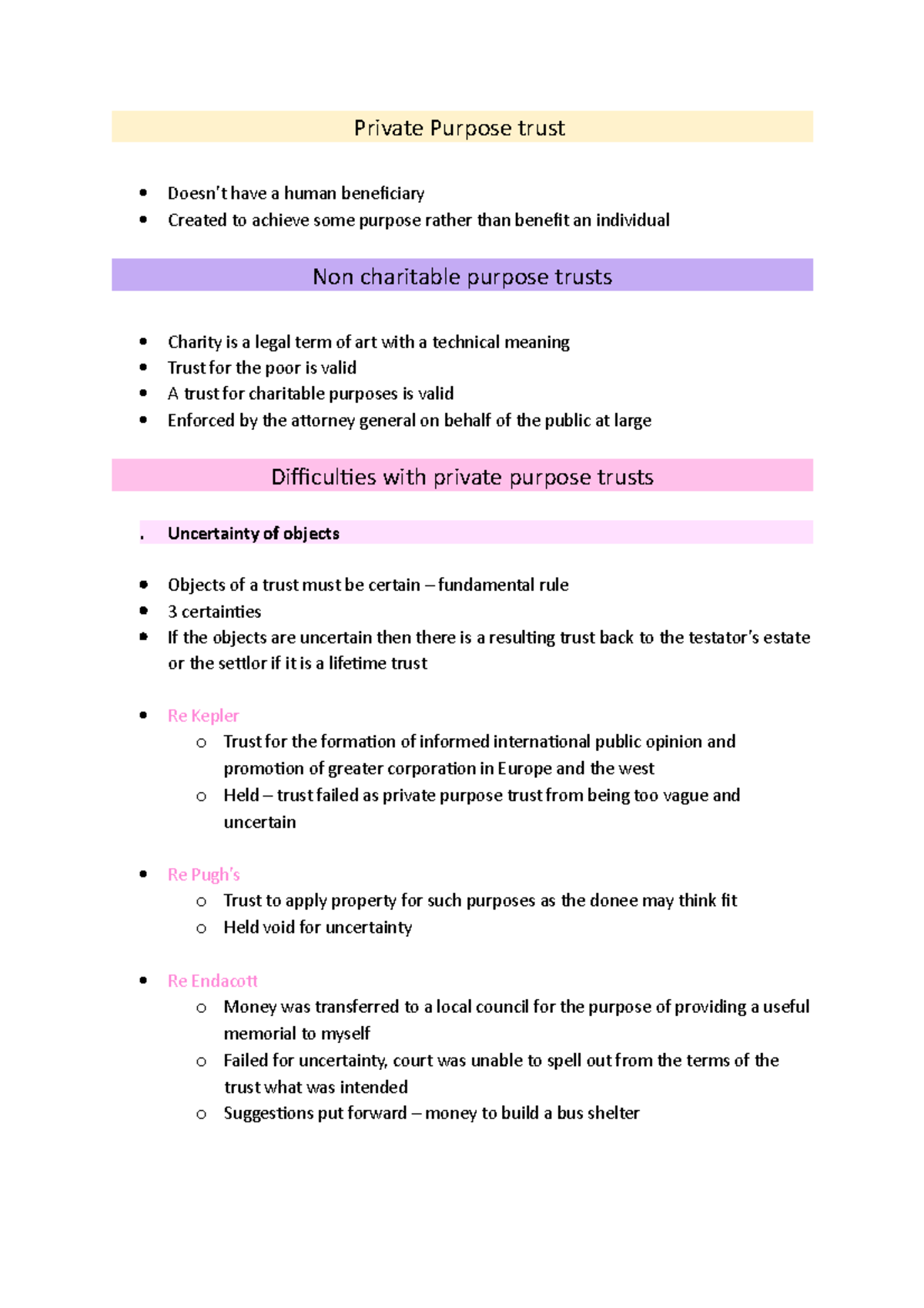 Private Purpose trust - Revision notes - Private Purpose trust Doesn’t ...