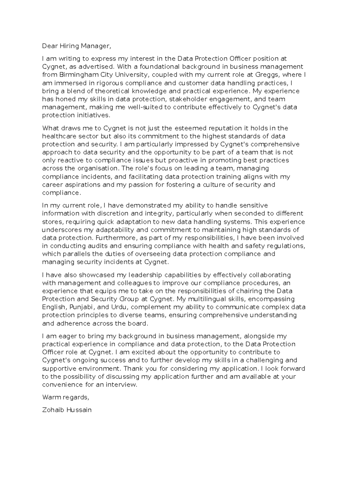 Cover letter - cscs s ss s s - Dear Hiring Manager, I am writing to ...