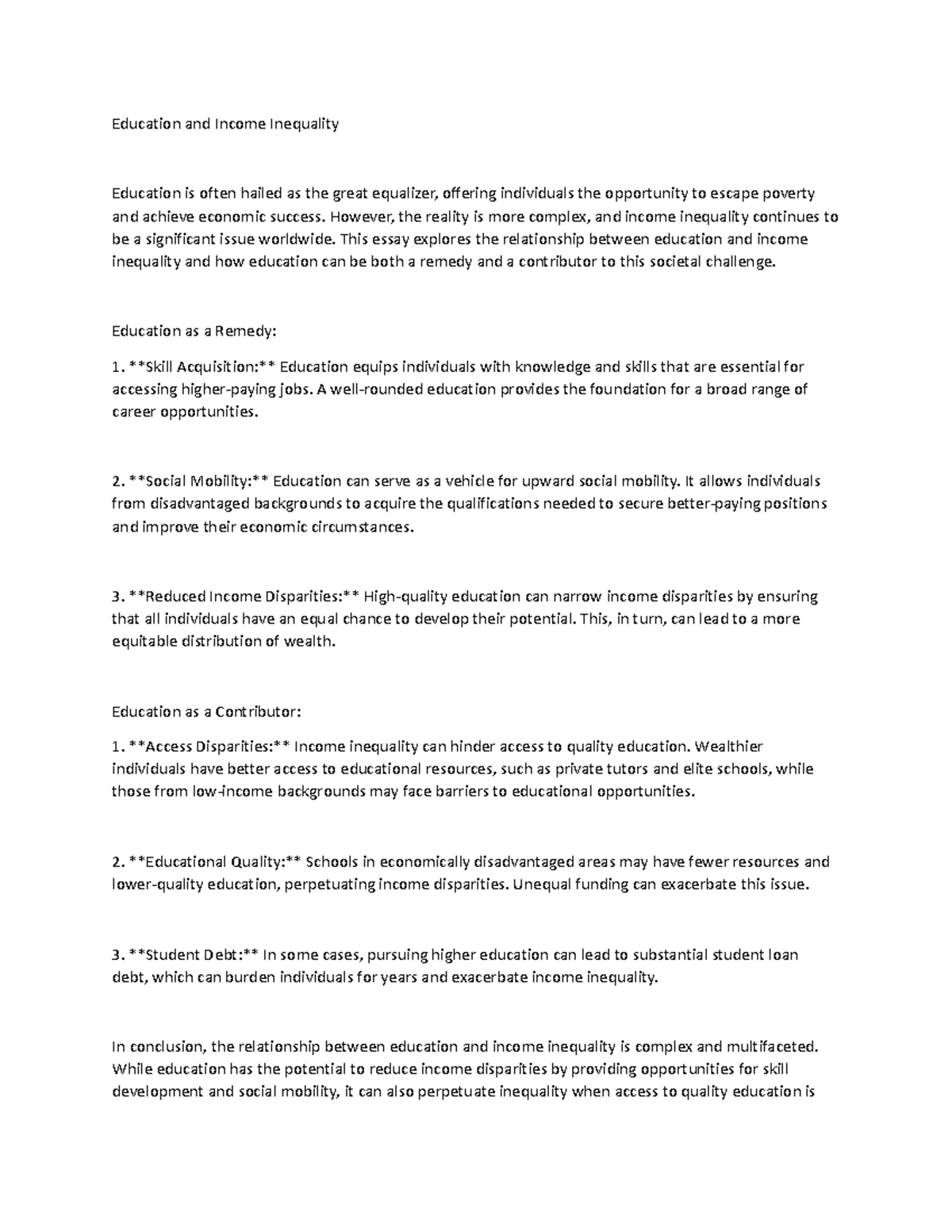 Education and Income Inequality - Education and Income Inequality ...