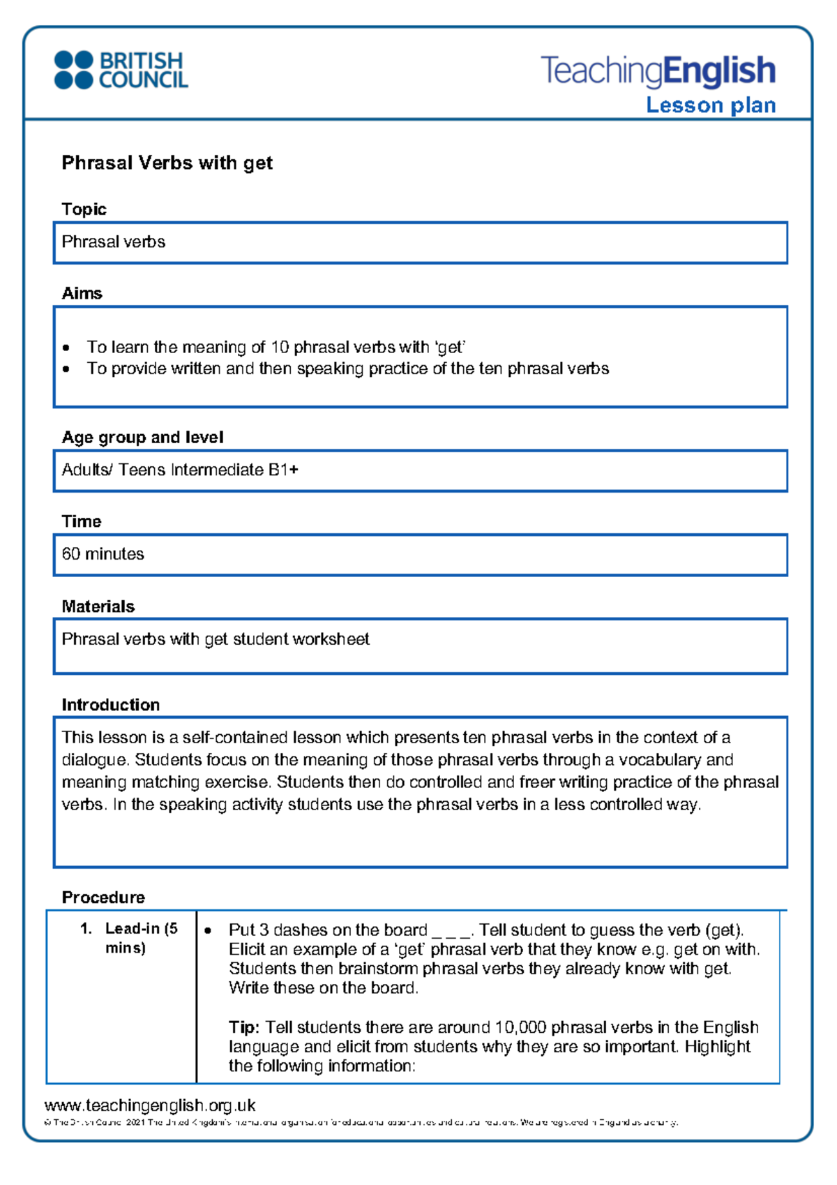 Phrasal verbs with get lesson plan - Metodología de la investigación ...