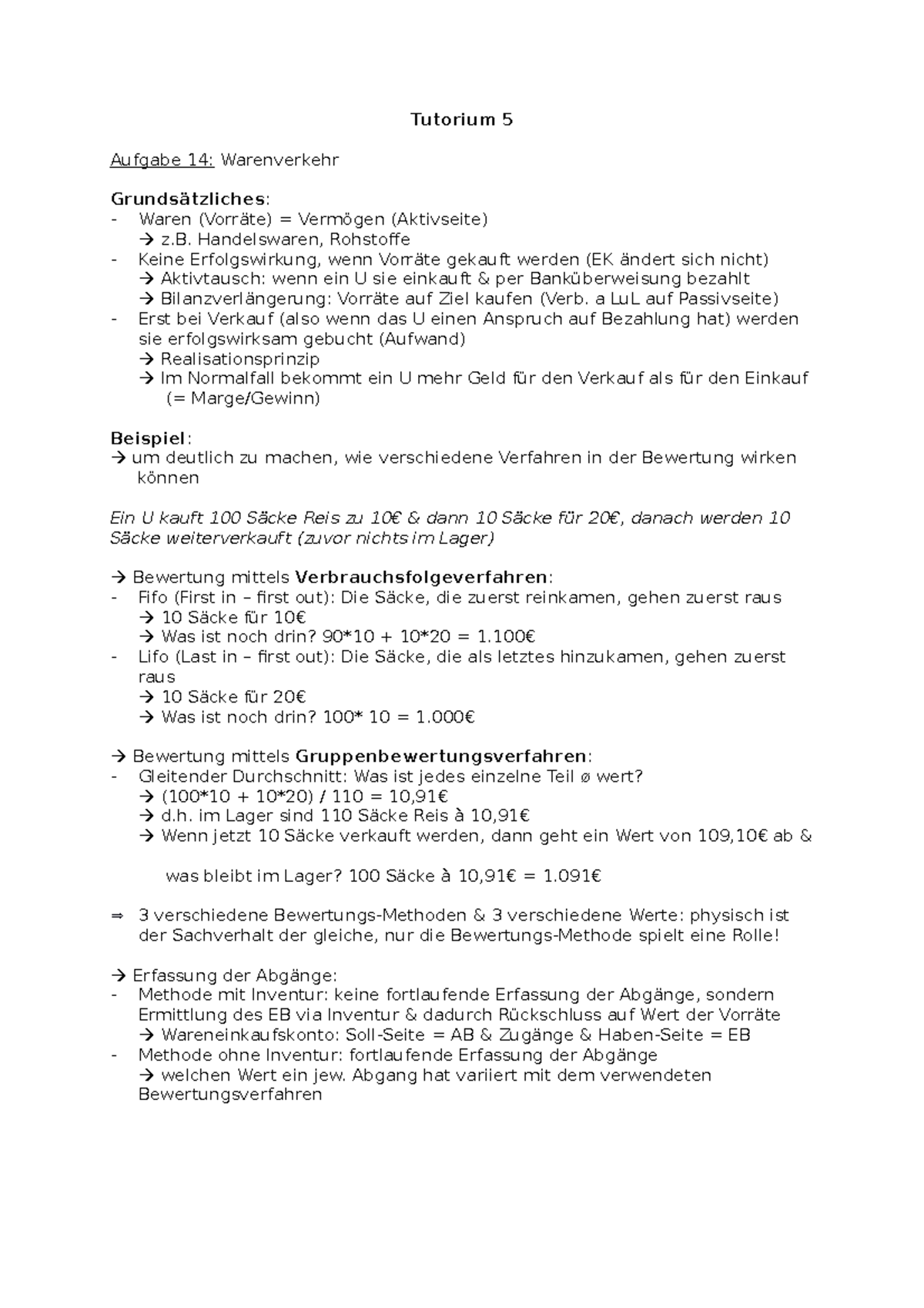 Tutorium 5 - FSS 20 - Tutorium 5 Aufgabe 14: Warenverkehr Grundsätzliches: Waren (Vorräte ...