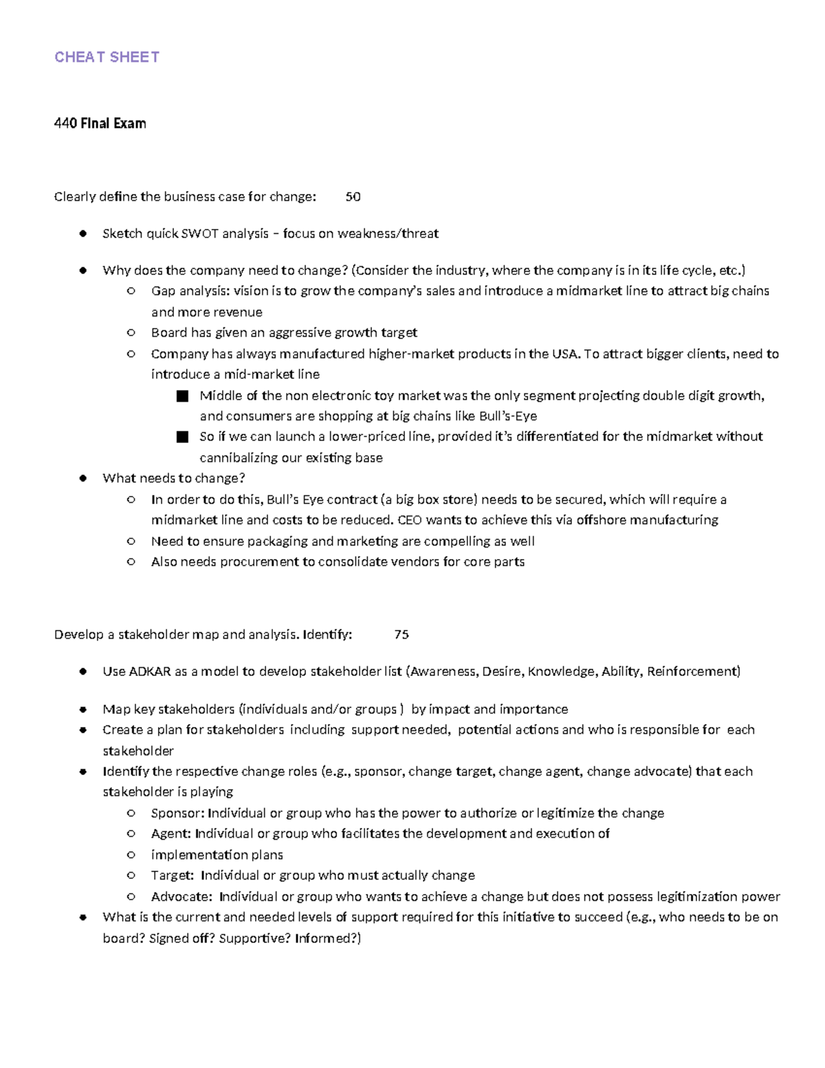 440 Final Exam Cheat Sheet - 440 Final Exam Clearly define the business ...