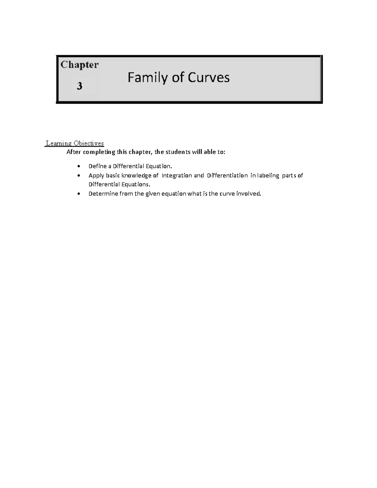 Module 3 -Family of Curves - Learning Objectives After completing this chapter, the students ...