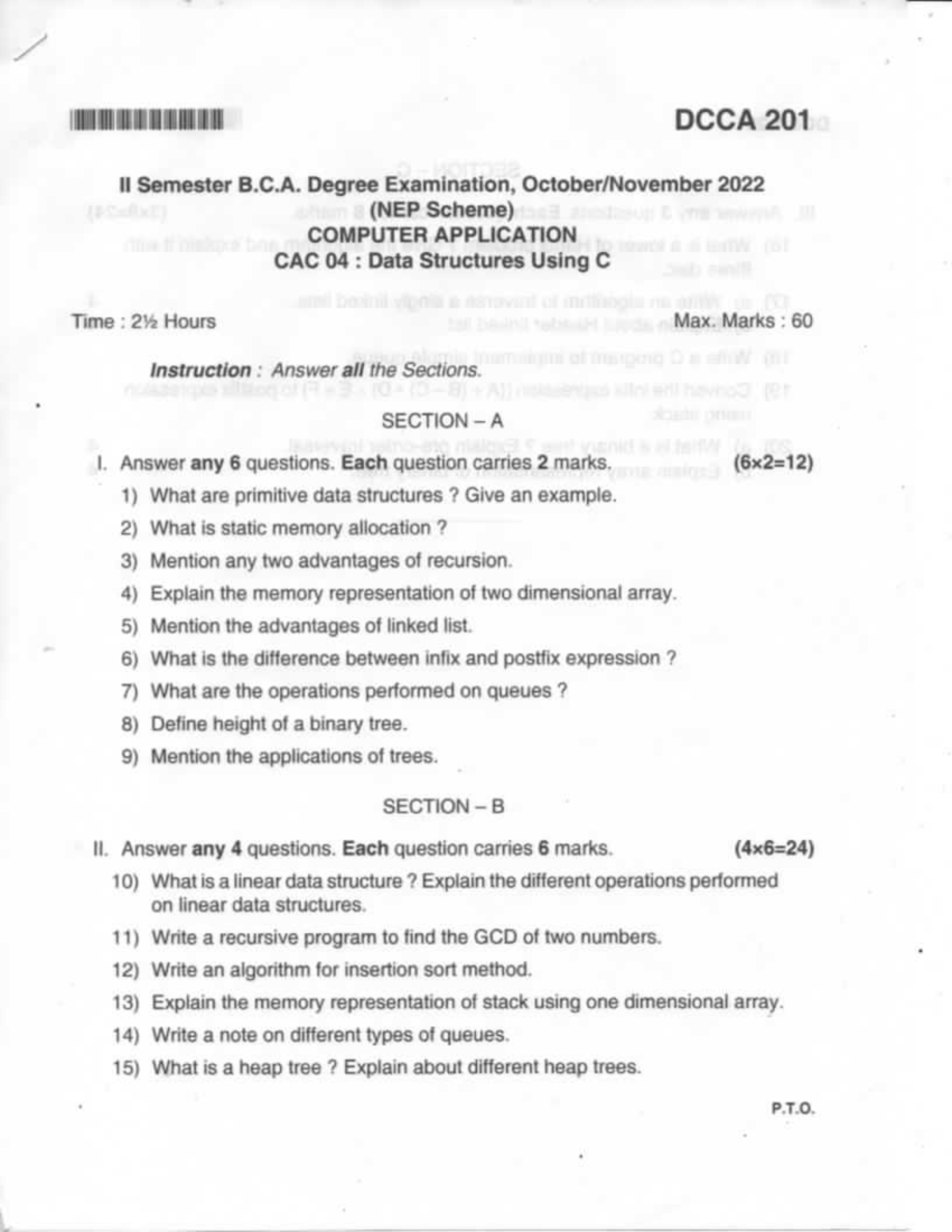 BCA Data structure using C-2022 - DCCA 201 II Semester B.C. Degree ...