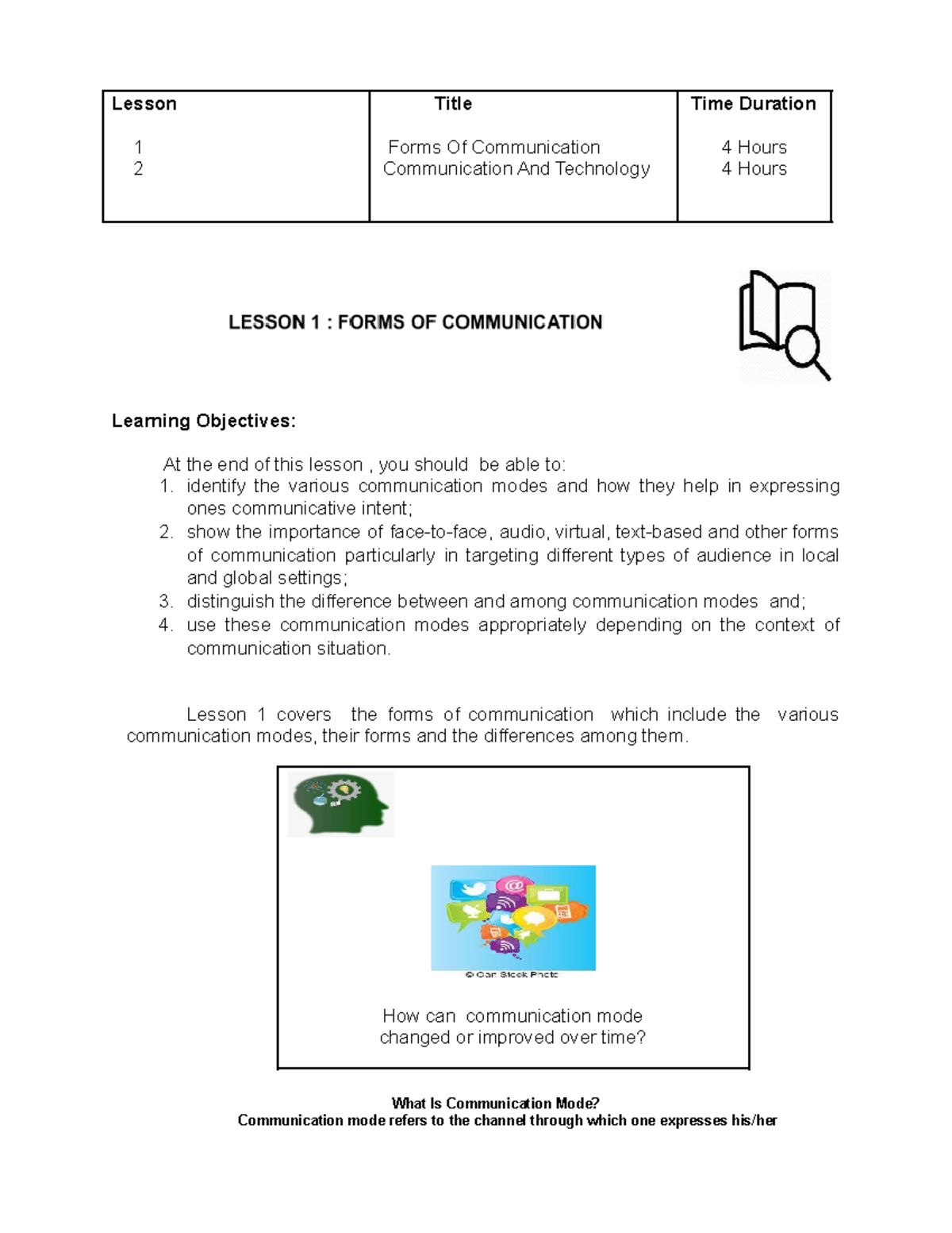 Purposive Communication- Modes of Communication - Lesson 1 2 Title ...
