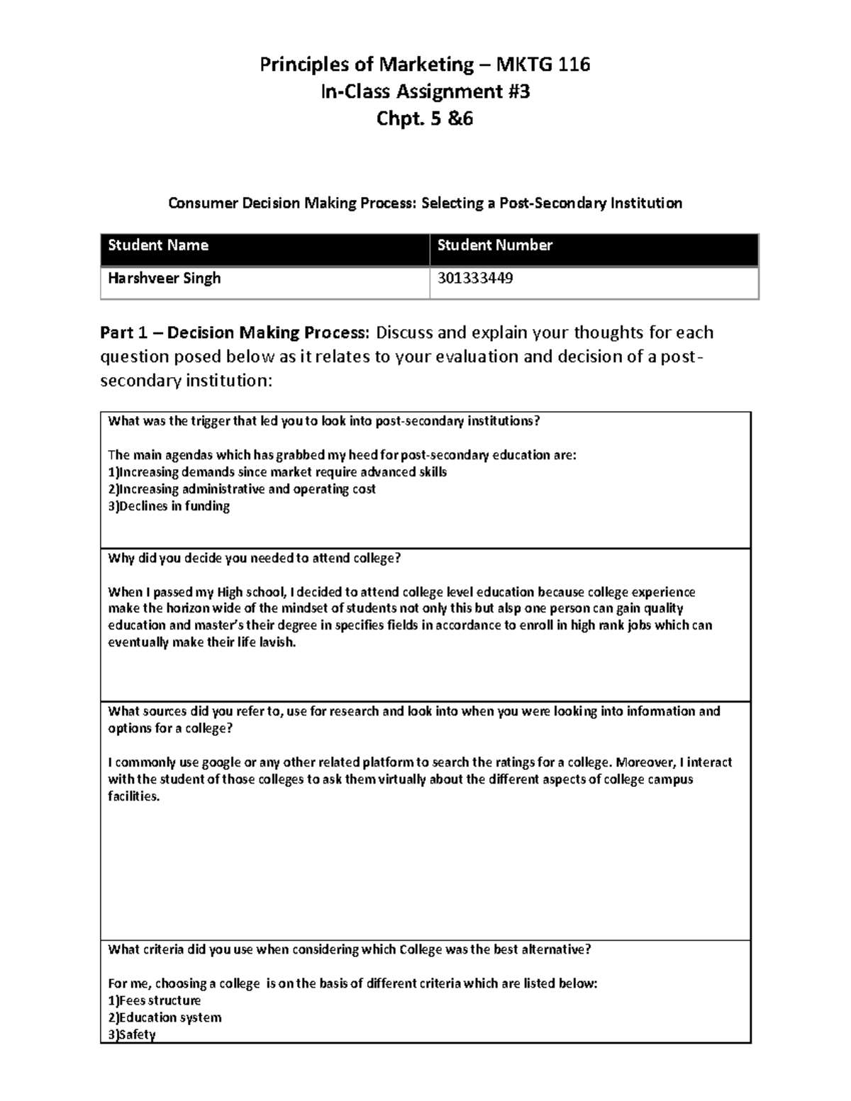 Consumer Decision Making Process In Class Activity N3 For Chpt 5 0 6 Principles Of