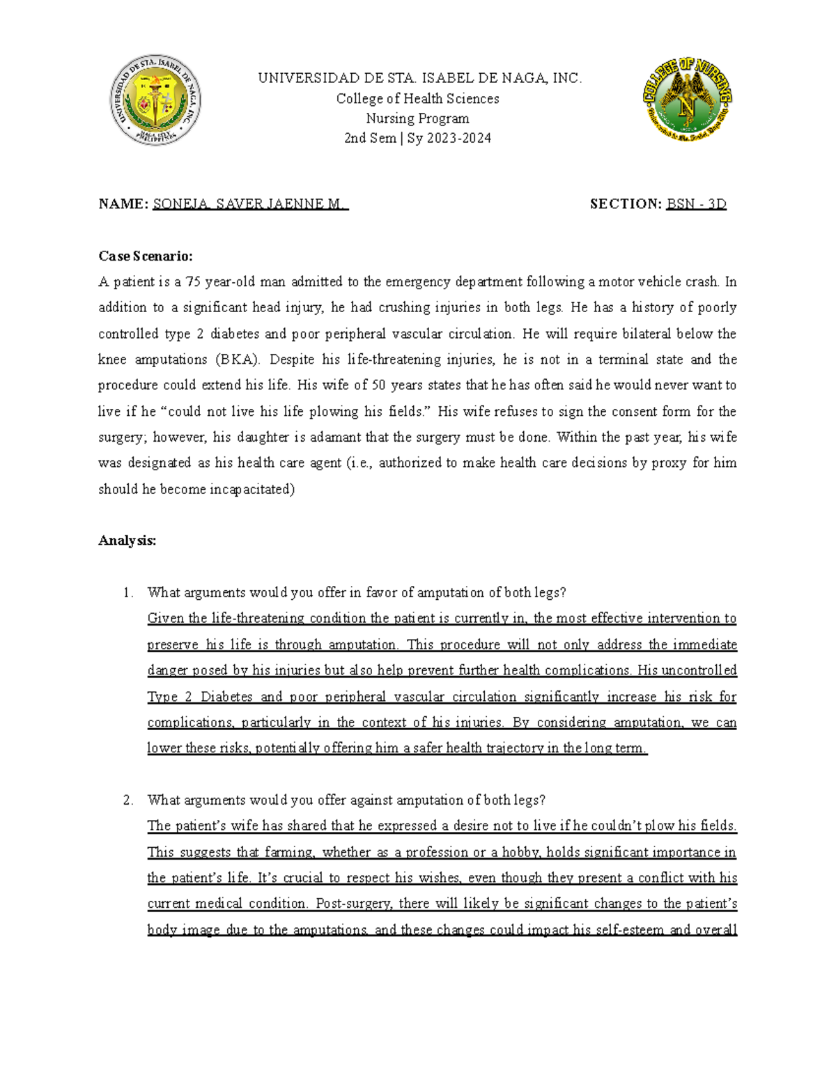 Psych- Activity - Case scenario assignment - UNIVERSIDAD DE STA. ISABEL ...