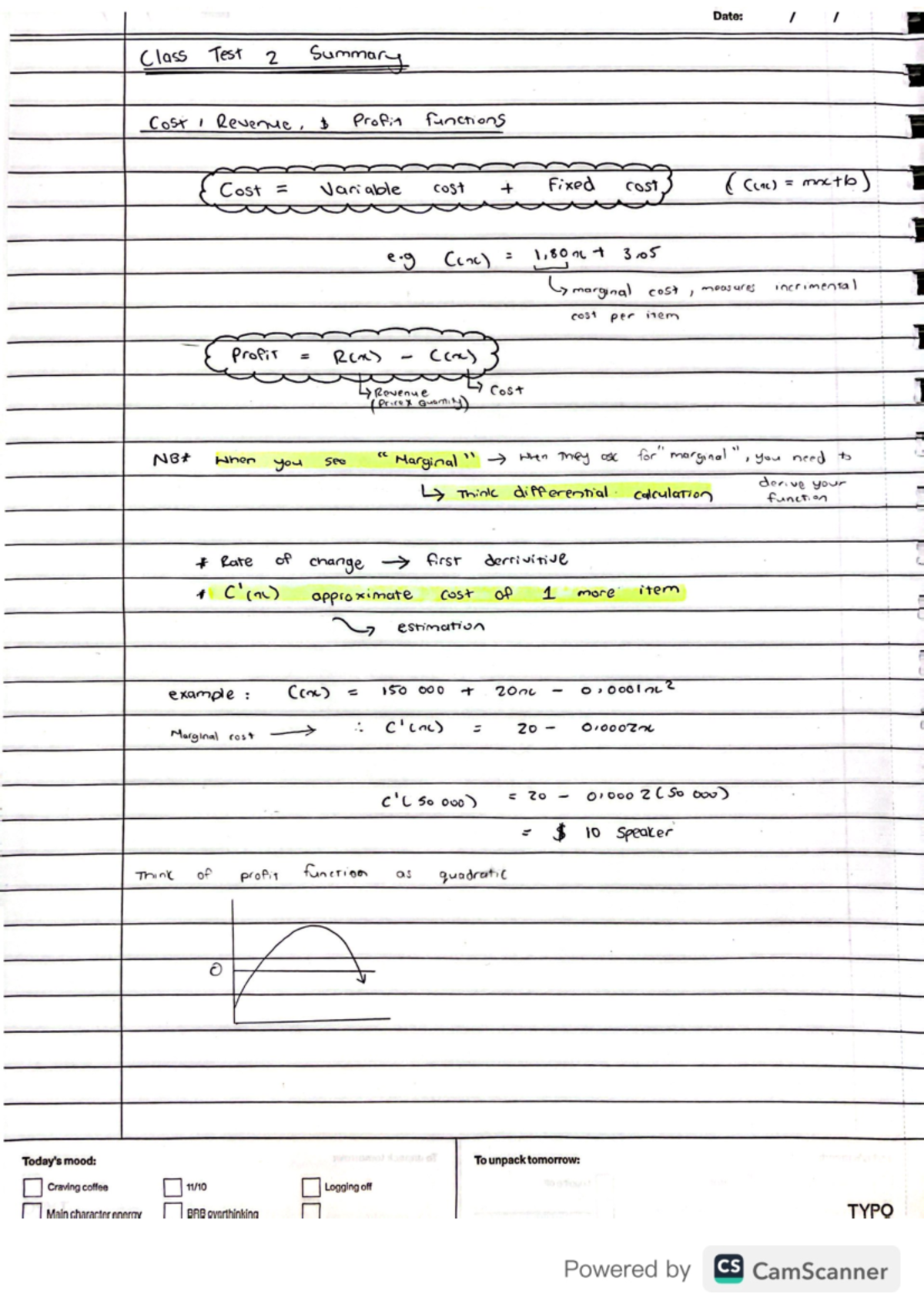 Cost, Revenue and Profit Functions - MAM1010F - Studocu