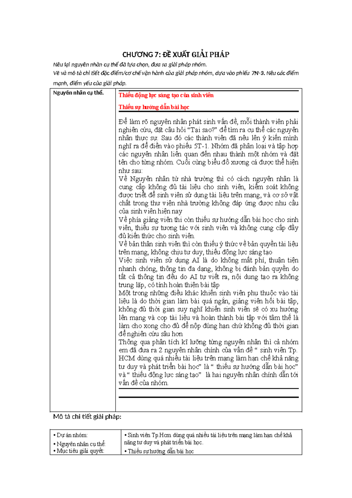 CHƯƠNG 7 - sadasdas - CHƯƠNG 7: ĐỀ XUẤT GI ẢI PHÁP Nêu lại nguyên nhân ...