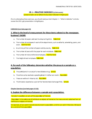 Ch 4 - Practice Exercises - MANAGERIAL STATISTICS I (STAT1007) Ch 4 – PRACTICE EXERCISES (5/100 ...