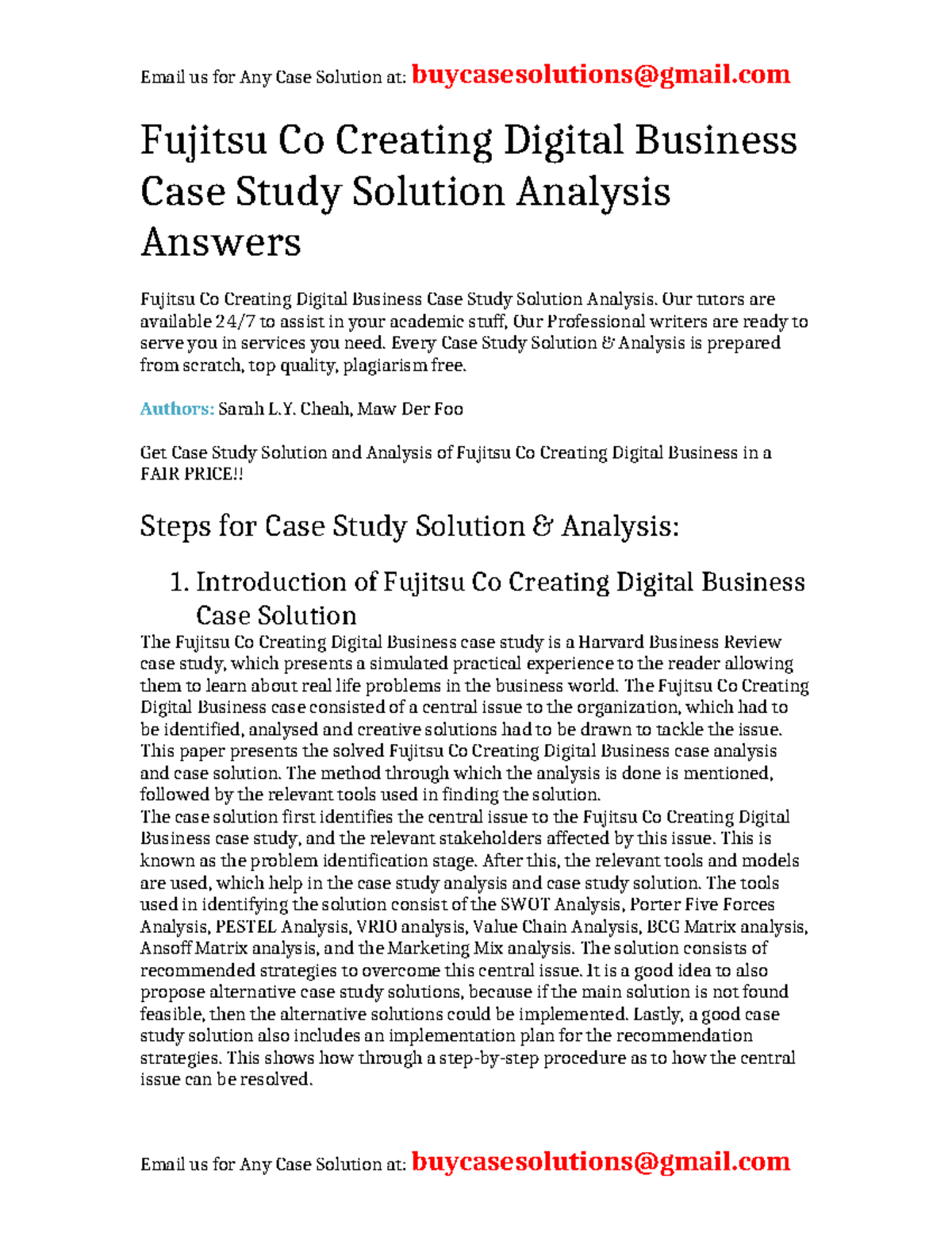 Case Solution Fujitsu Co Creating Digital Business - Fujitsu Co ...