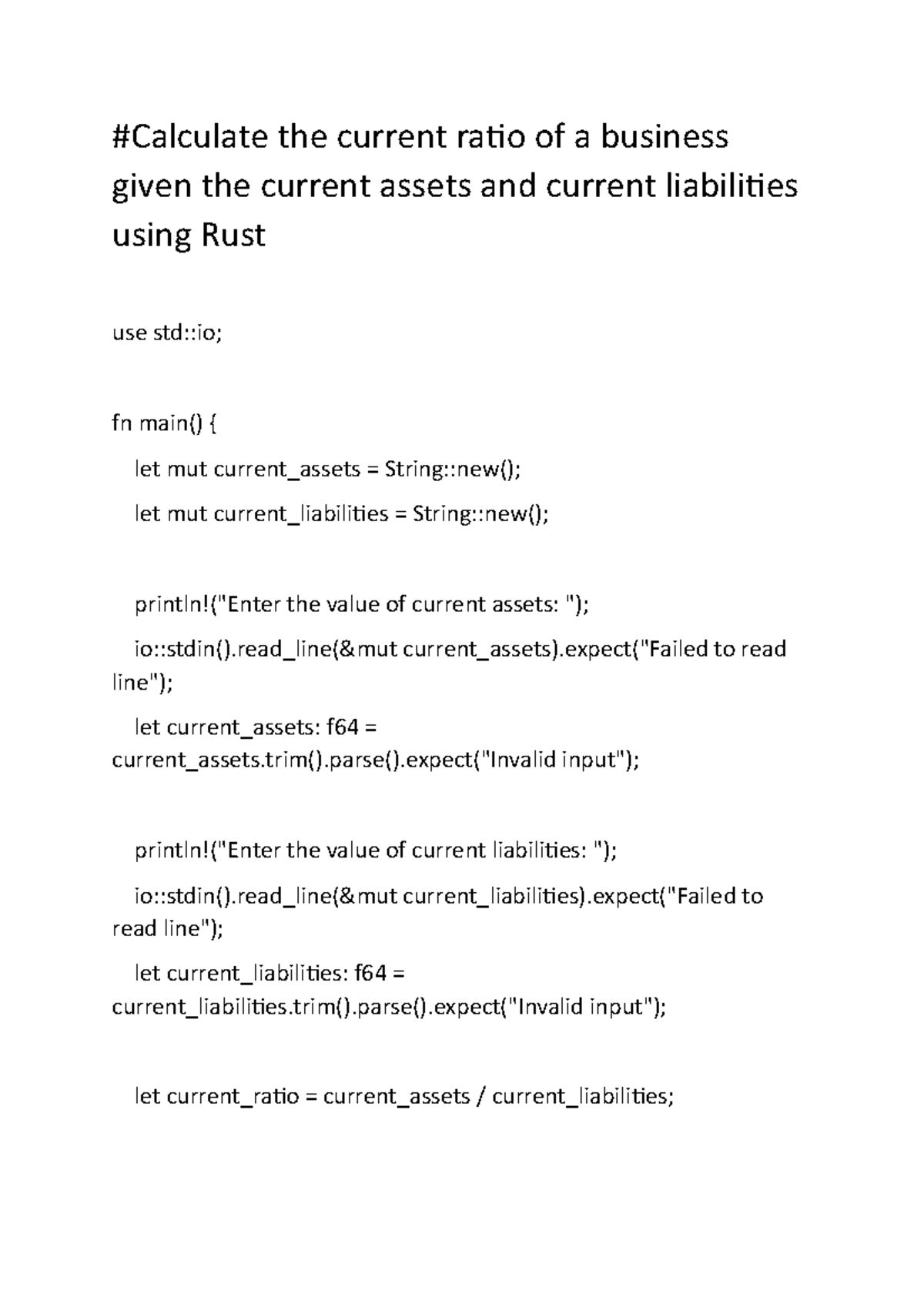 Assets and current liabilities using Rust - #Calculate the current ...