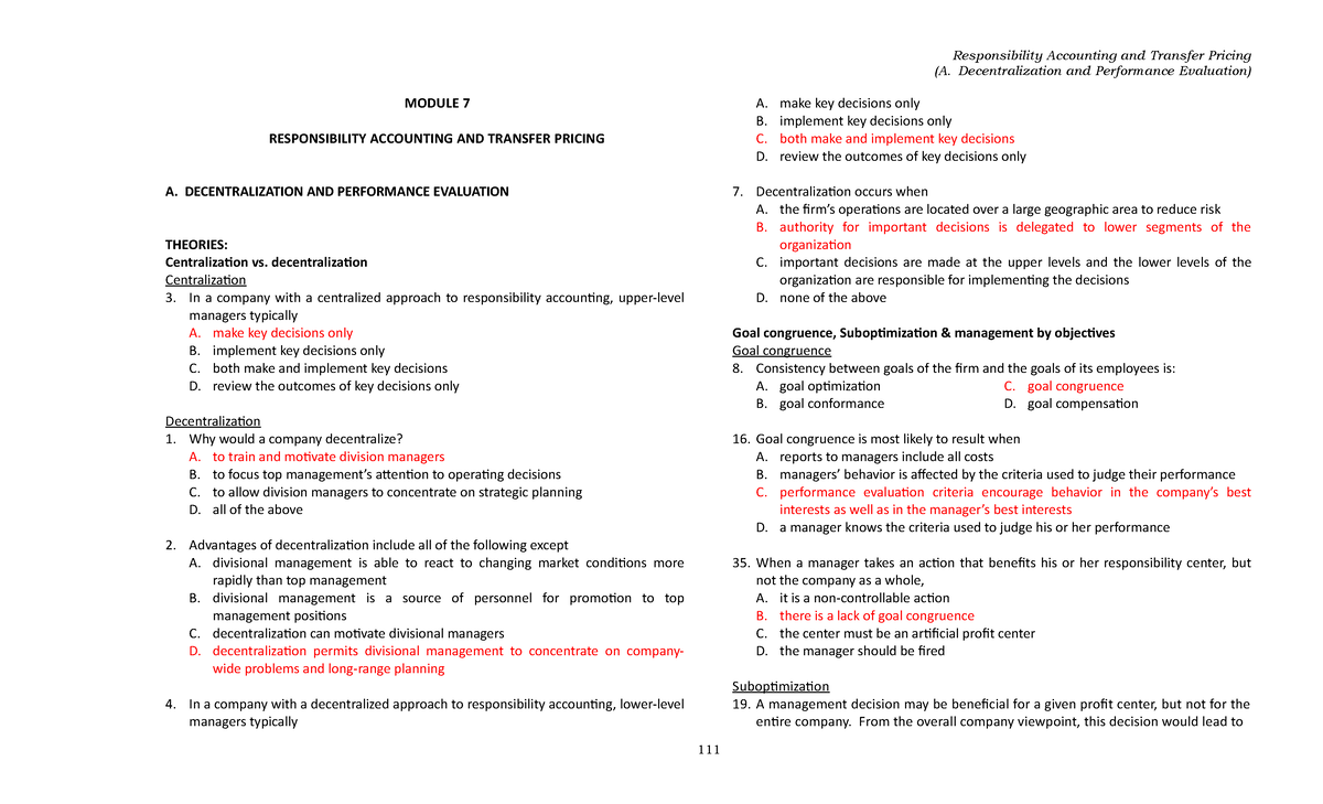 Responsibility accounting bobadilla - (A. Decentralization and ...