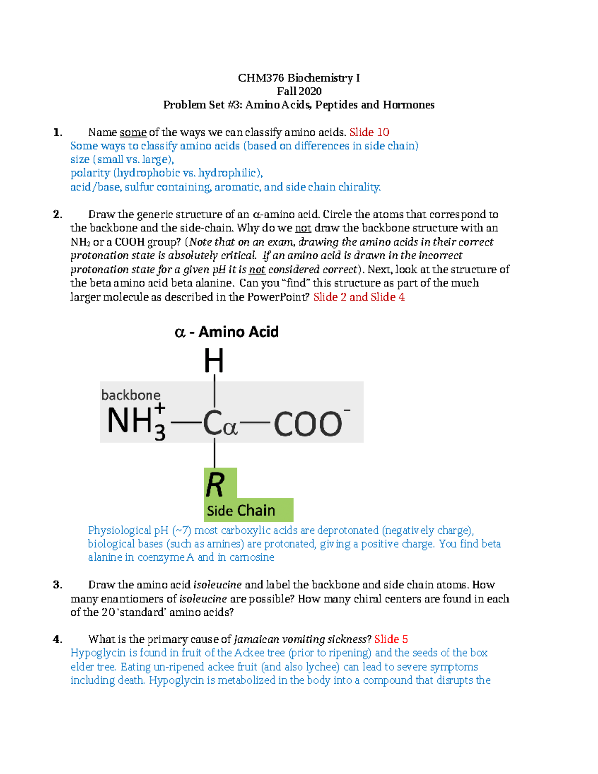CHM376 Fa20 PS3 1 - PS3 - CHM376 Biochemistry I Fall 2020 Problem Set #3: Amino Acids, Peptides ...