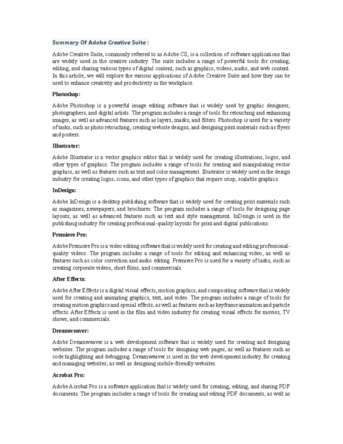 Adobe Creative Suite - The suite includes a range of powerful tools for ...