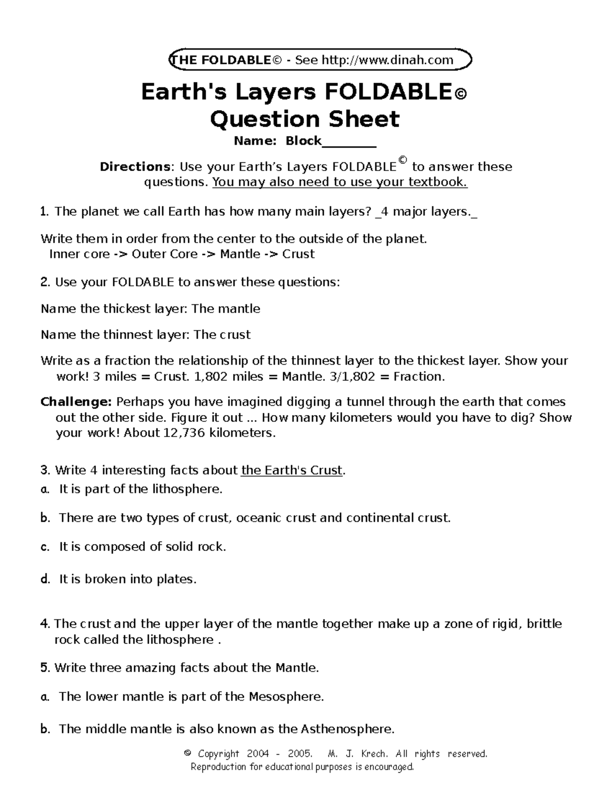 Earth Layers Foldable Questions - THE FOLDABLE© - See dinah Earth's ...