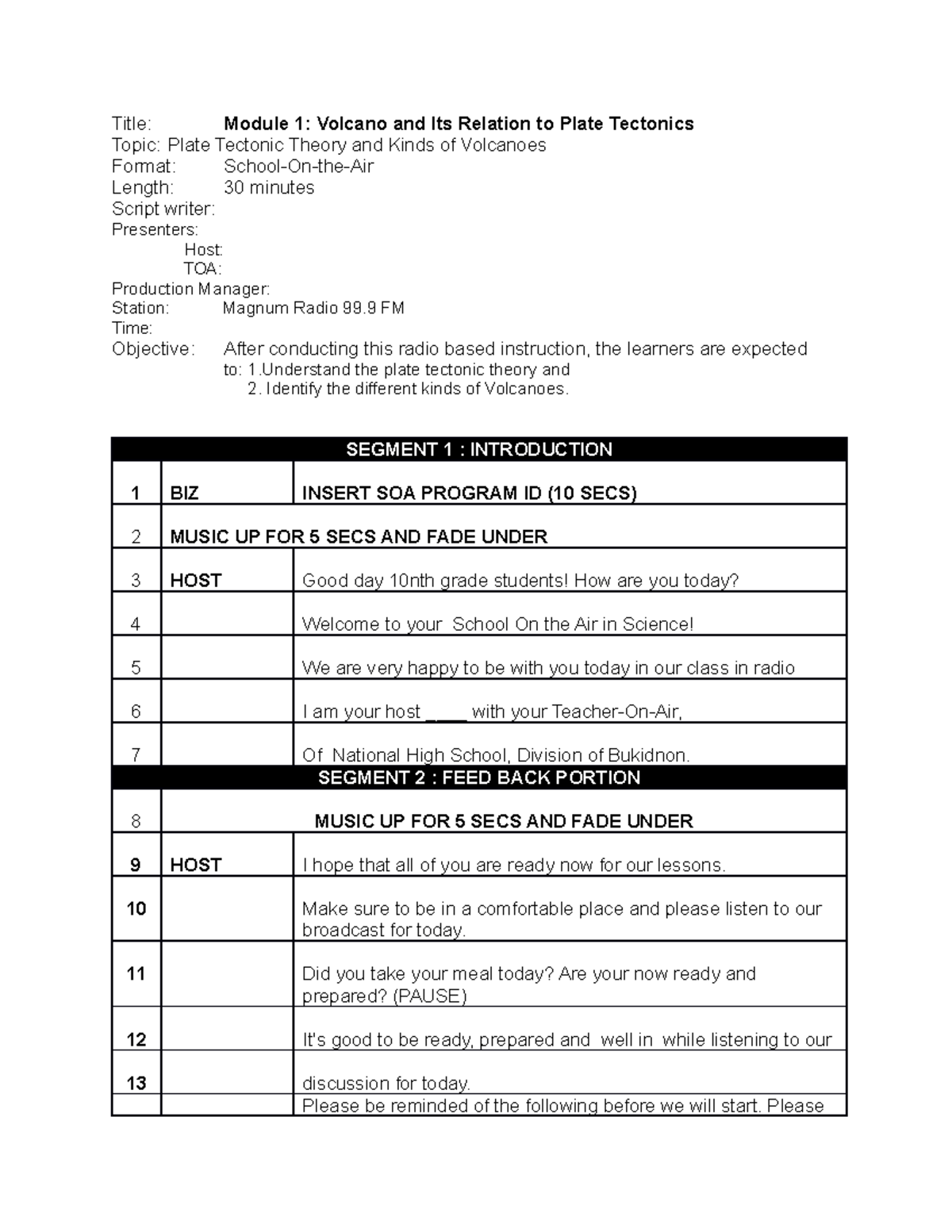 Module 1 - Title: Module 1: Volcano and Its Relation to Plate Tectonics ...