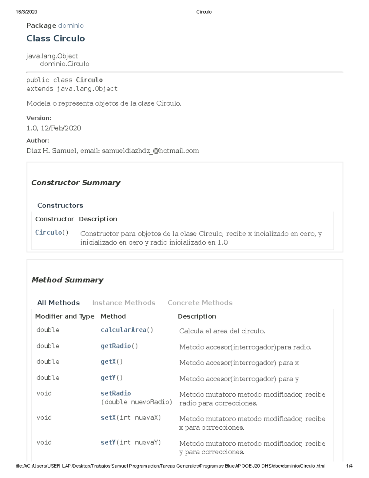 Circulo - Package dominio Class Circulo java.lang dominio public class Circulo extends java.lang ...