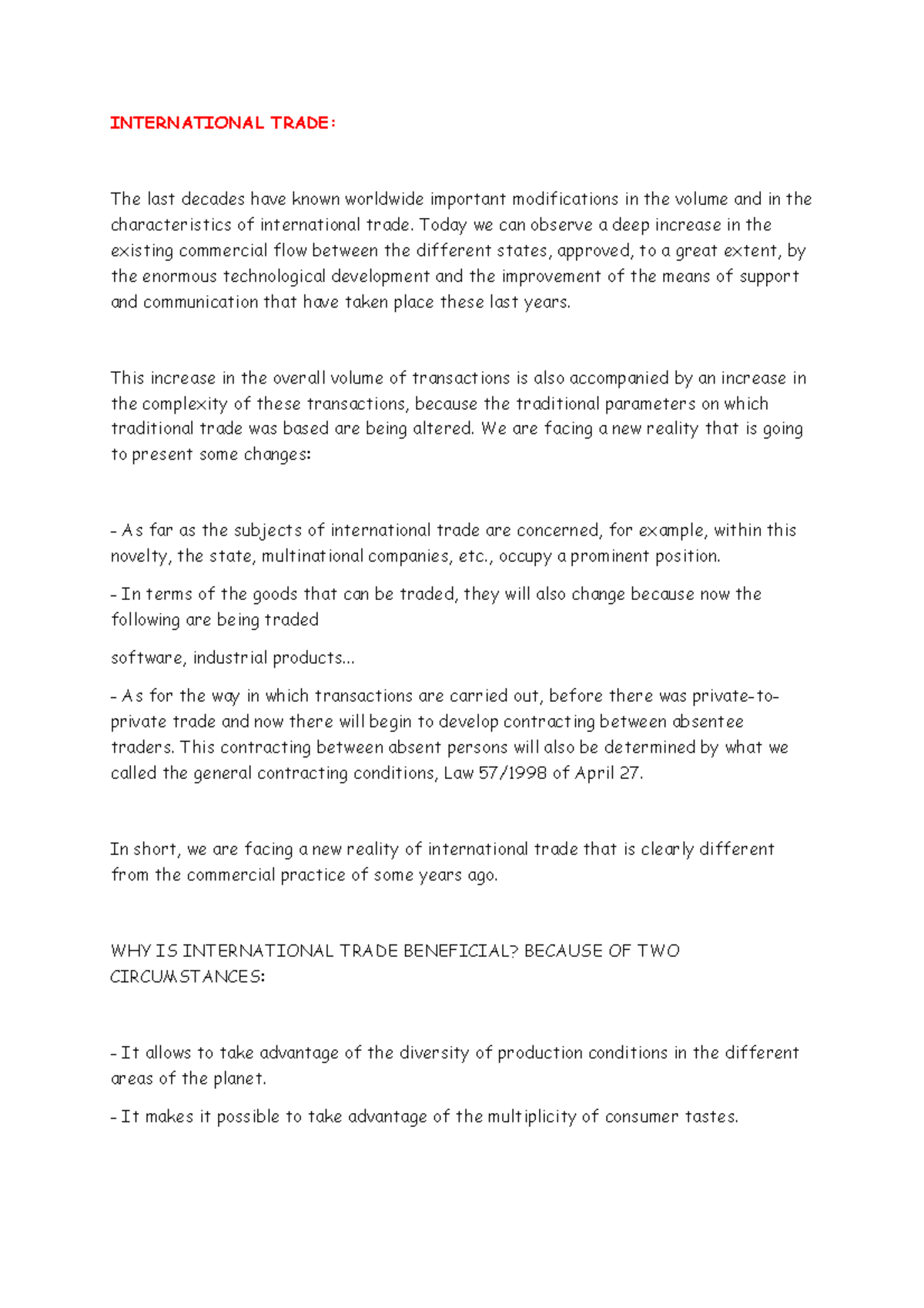 International Trade 14 - INTERNATIONAL TRADE: The last decades have ...