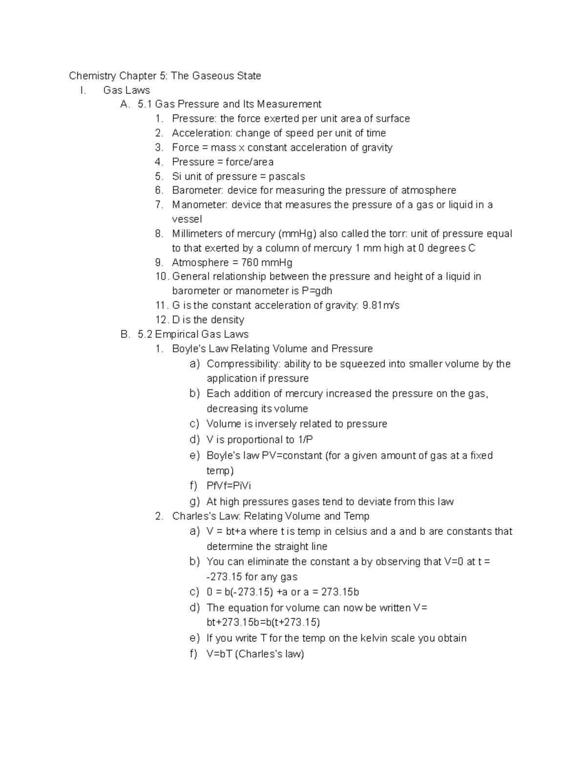 Chemistry Chapter 5 The Gaseous State - Chemistry Chapter 5: The ...