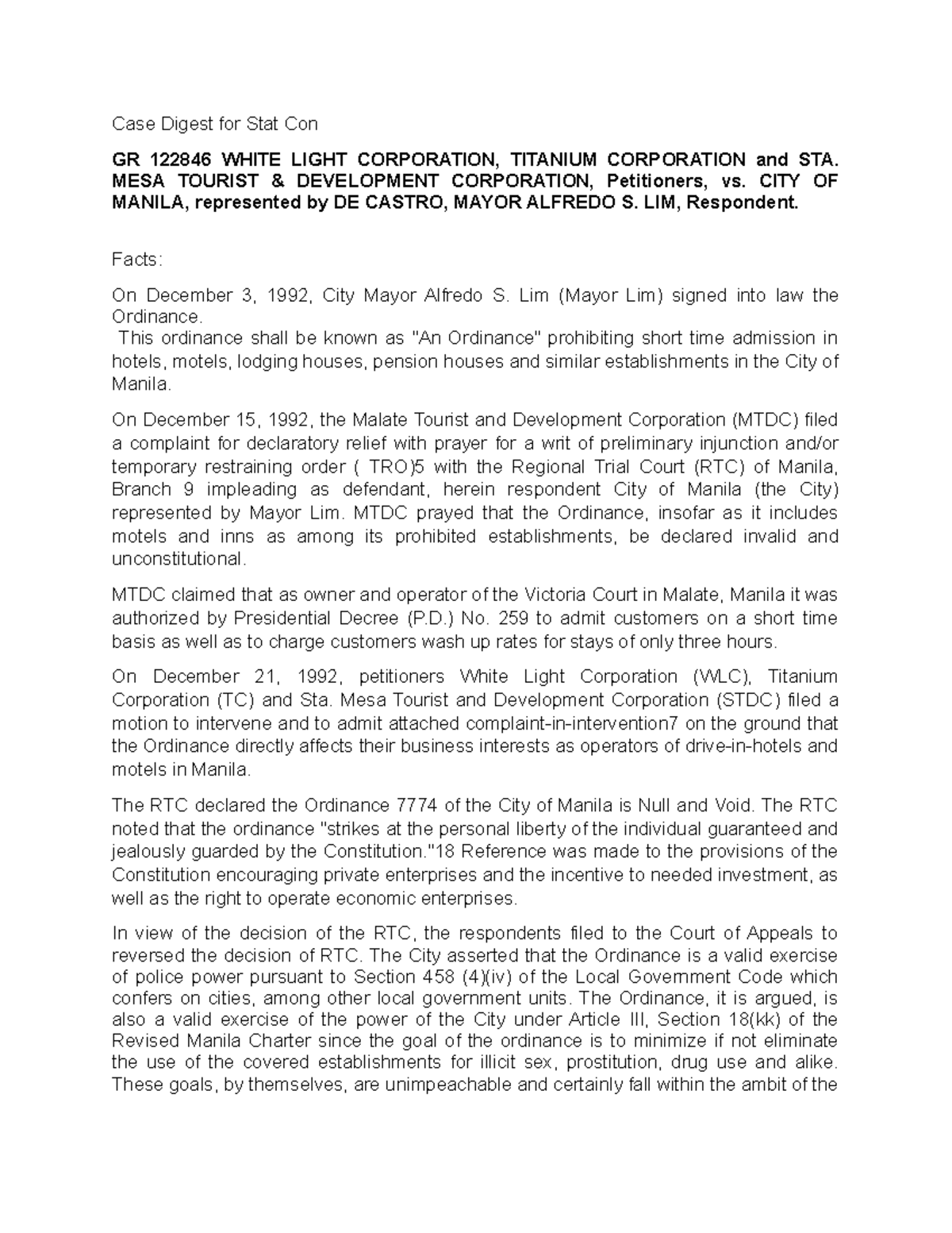 Case Digest for Stat Con - MESA TOURIST & DEVELOPMENT CORPORATION ...