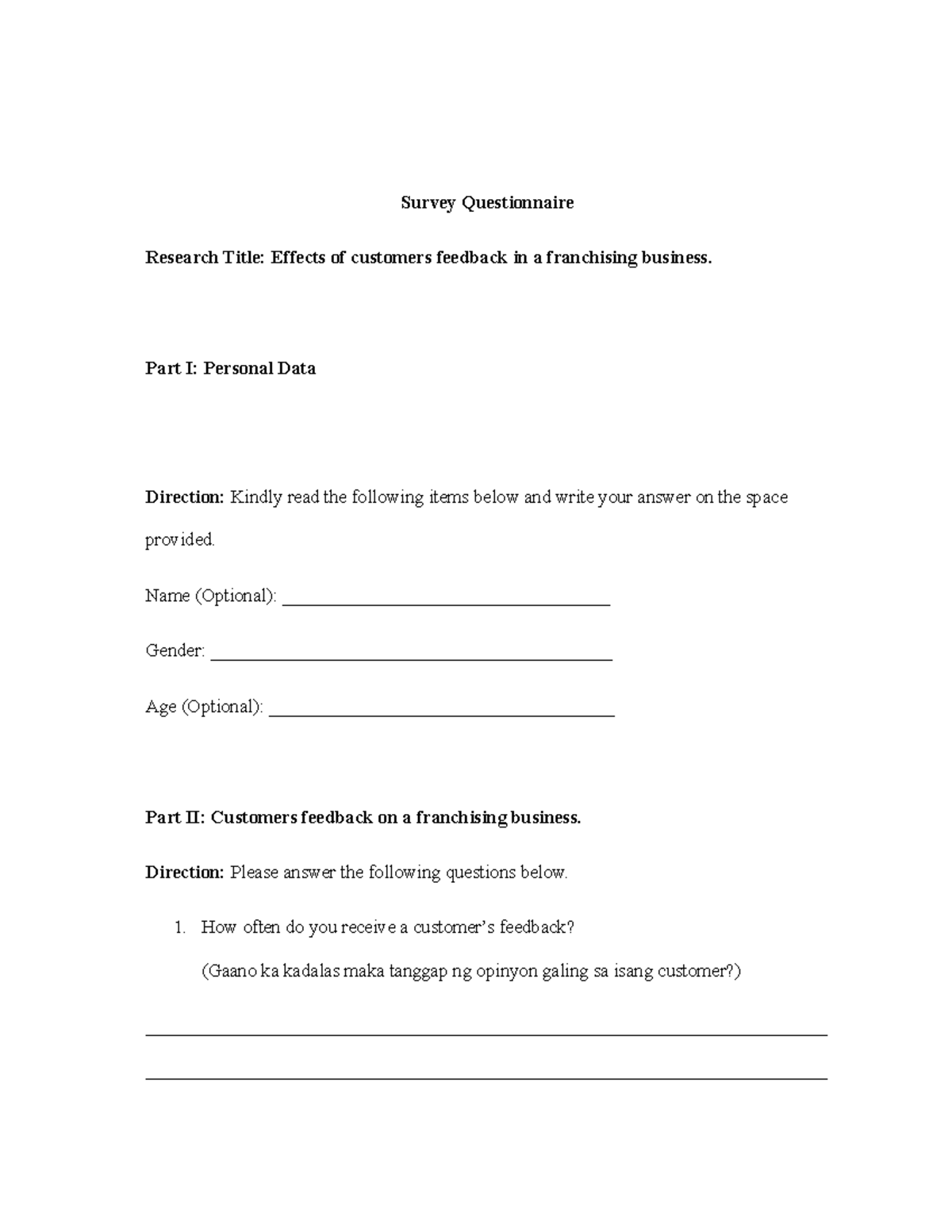 Survey-Questions-PR - questionnaire - Survey Questionnaire Research ...