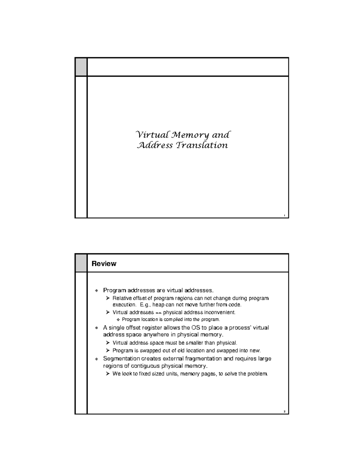15 - Notes - Virtual Memory and Address Translation 1 Review Program ...