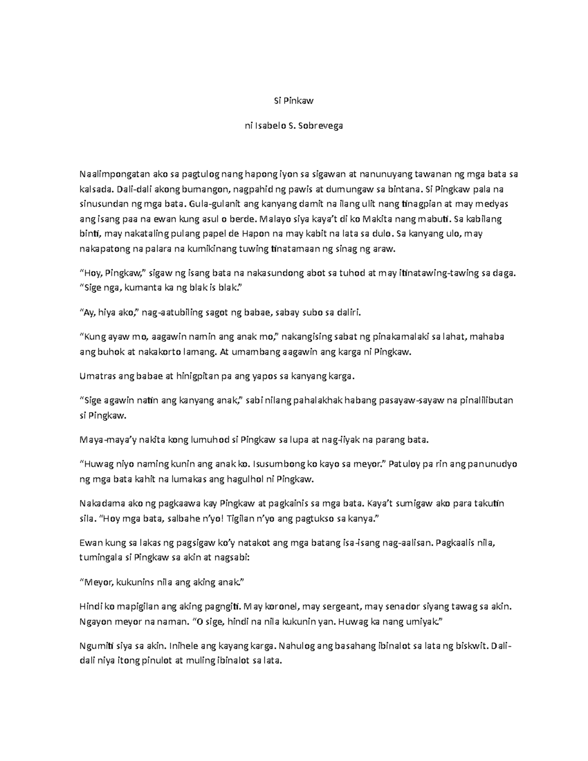 Si Pinkaw-WPS Office 2 - Ang file na ito ay isang Maikling kuwento - Si ...