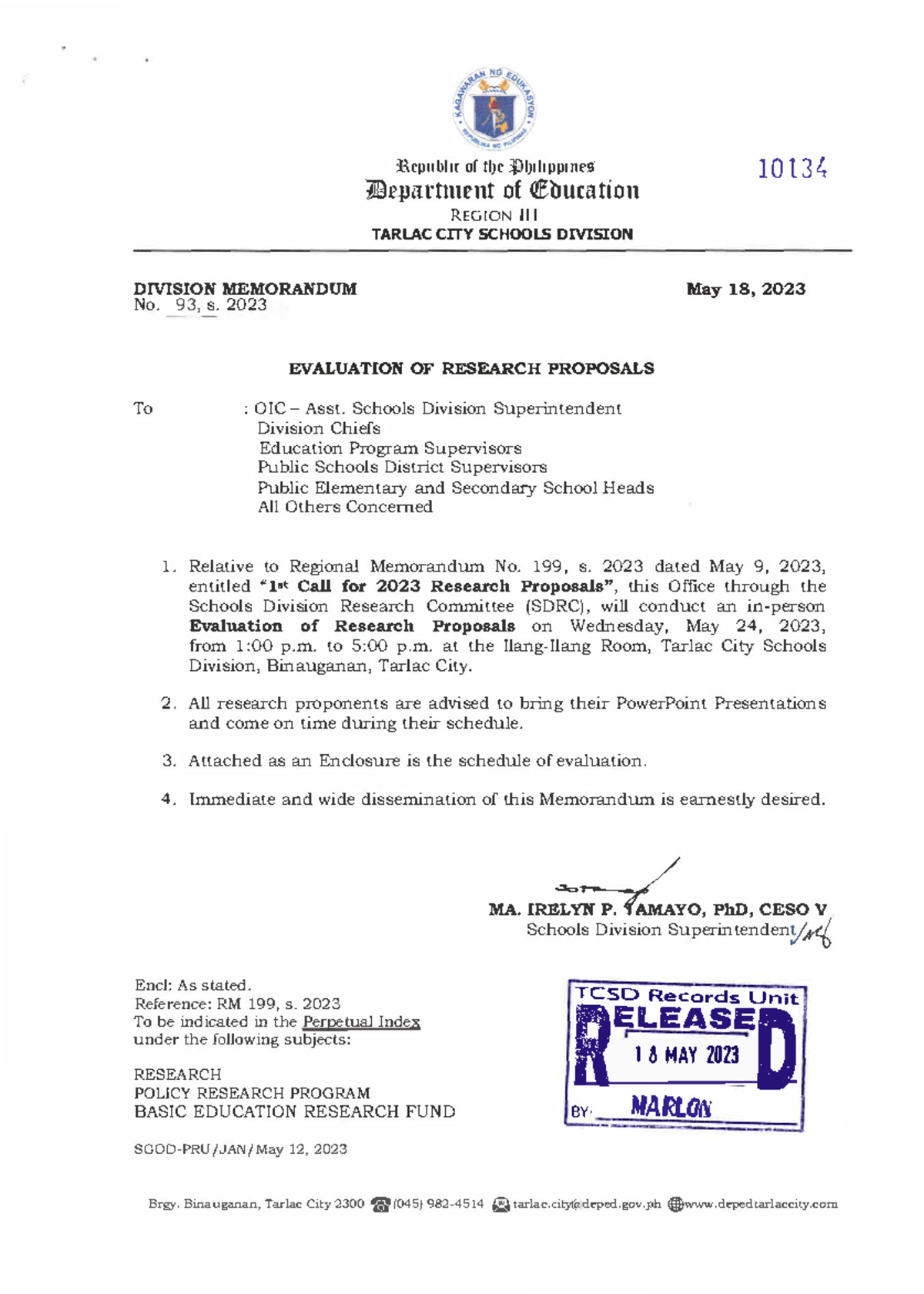 Division Memo No. 93, s. 2003 Evaluation OF Research Proposals - 1 ...