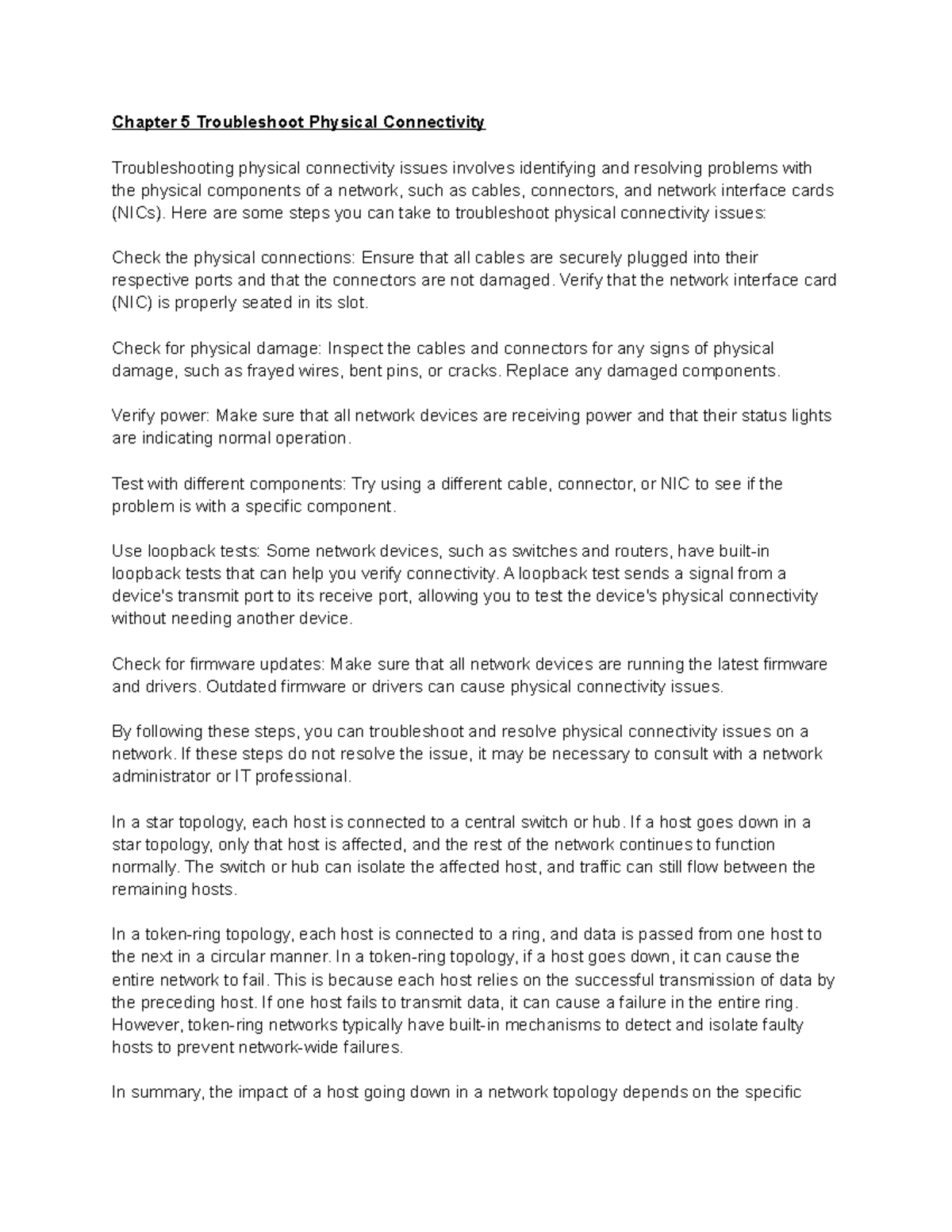 Chapter 5 Troubleshoot Physical Connectivity - Chapter 5 Troubleshoot ...
