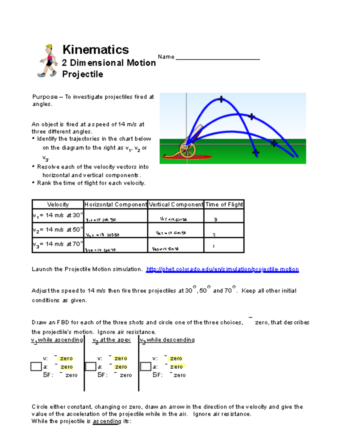 Lab+7+Projectile+Motion+Kinematics - Kinematics 2 Dimensional Motion ...