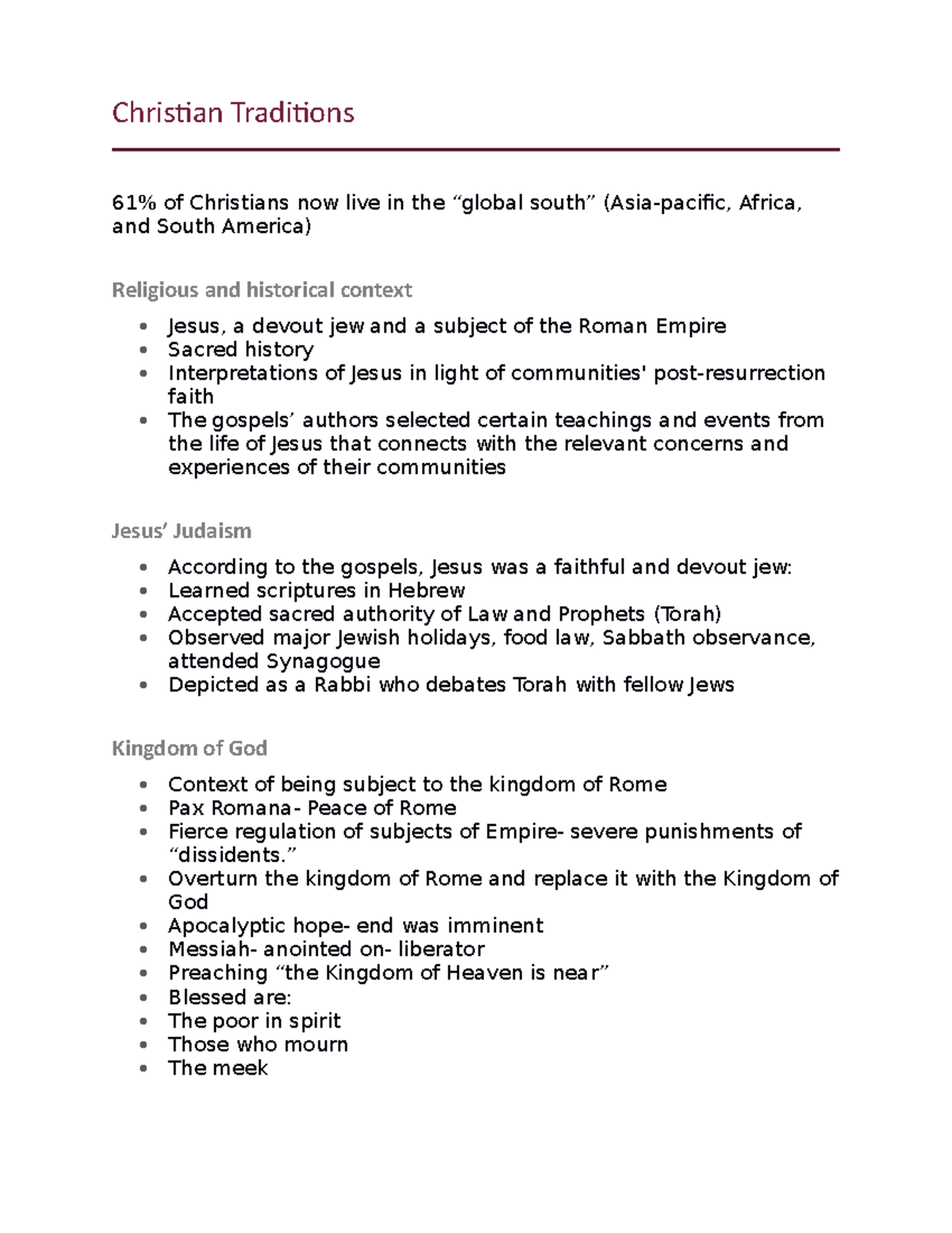 Christian Traditions - Professor Wilson's class. Fall of 2021 ...