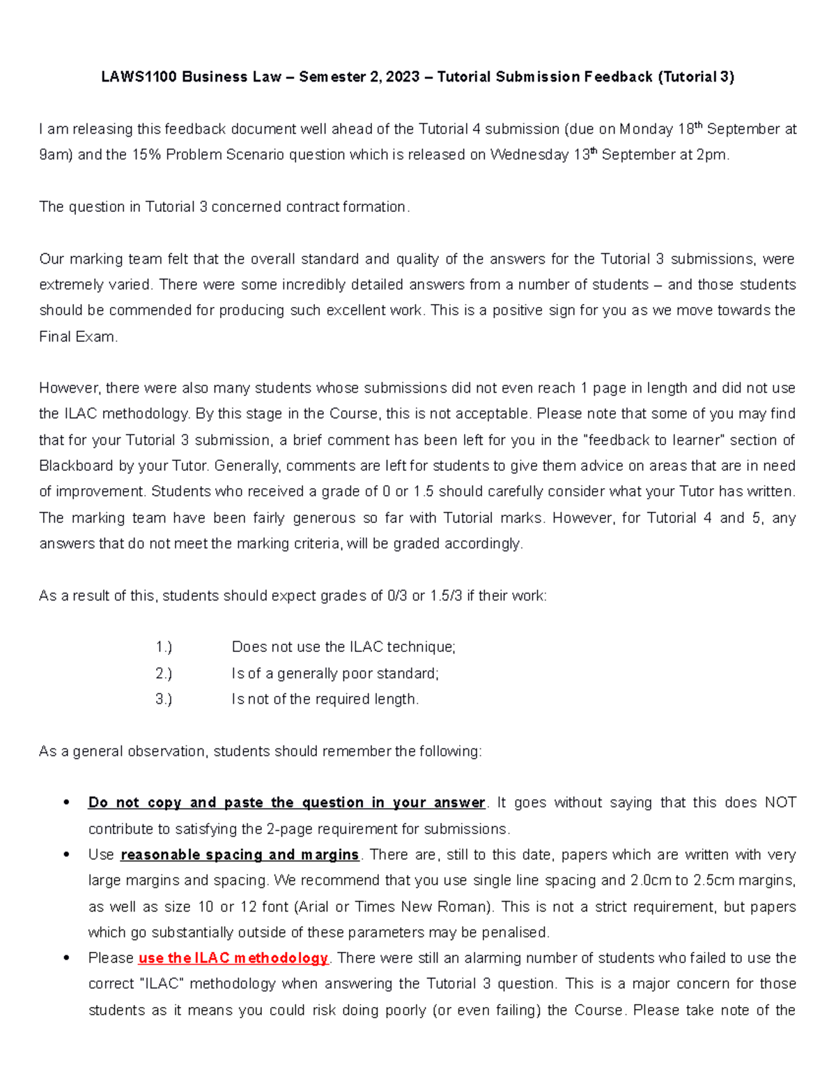 Tutorial 3 feedback - LAWS1100 Business Law – Semester 2, 2023 ...