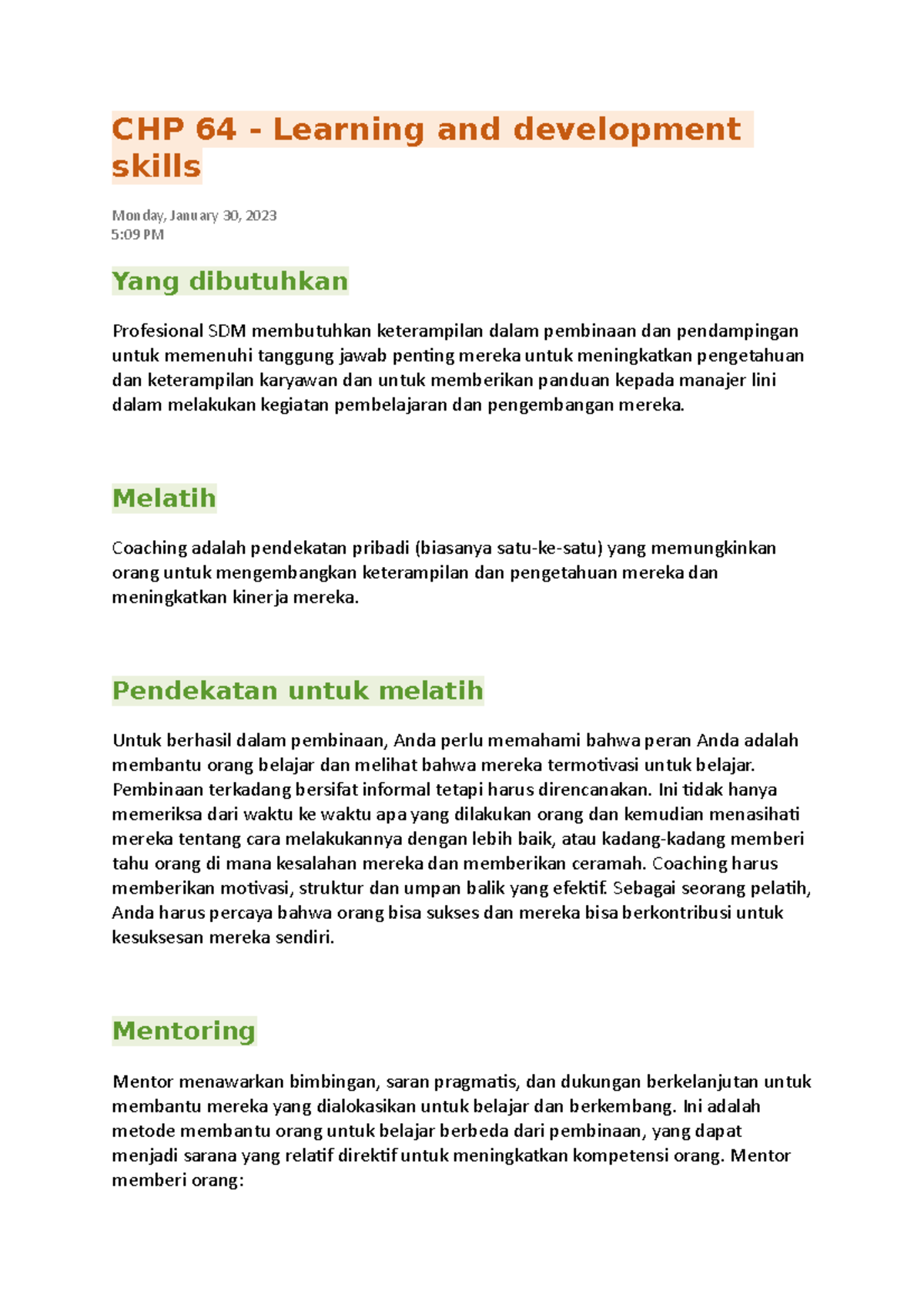 Summary_CHP 64 - Learning and development skills - CHP 64 - Learning and development skills ...