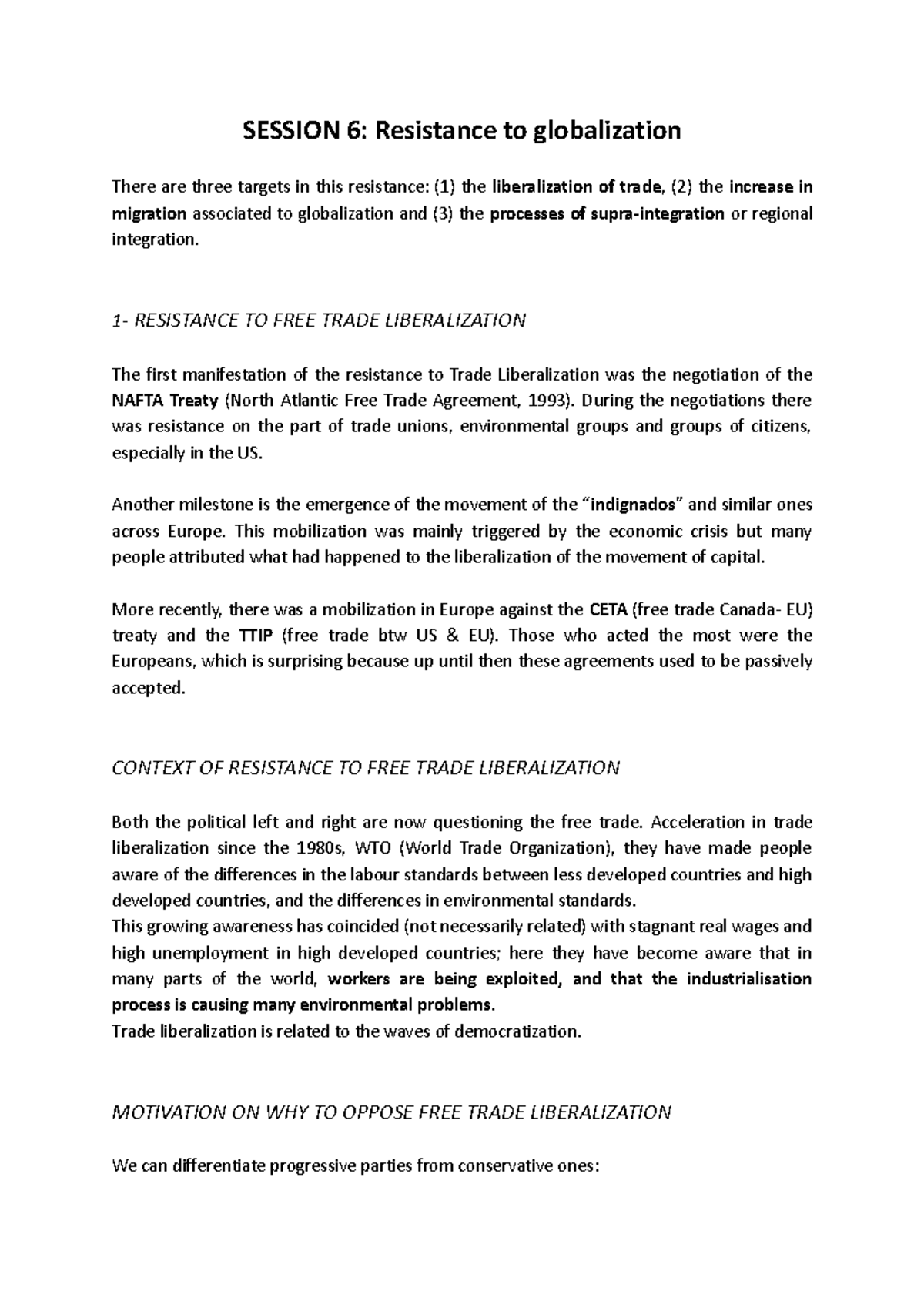 TEMA 6-12 - lecture notes - SESSION 6: Resistance to globalization ...