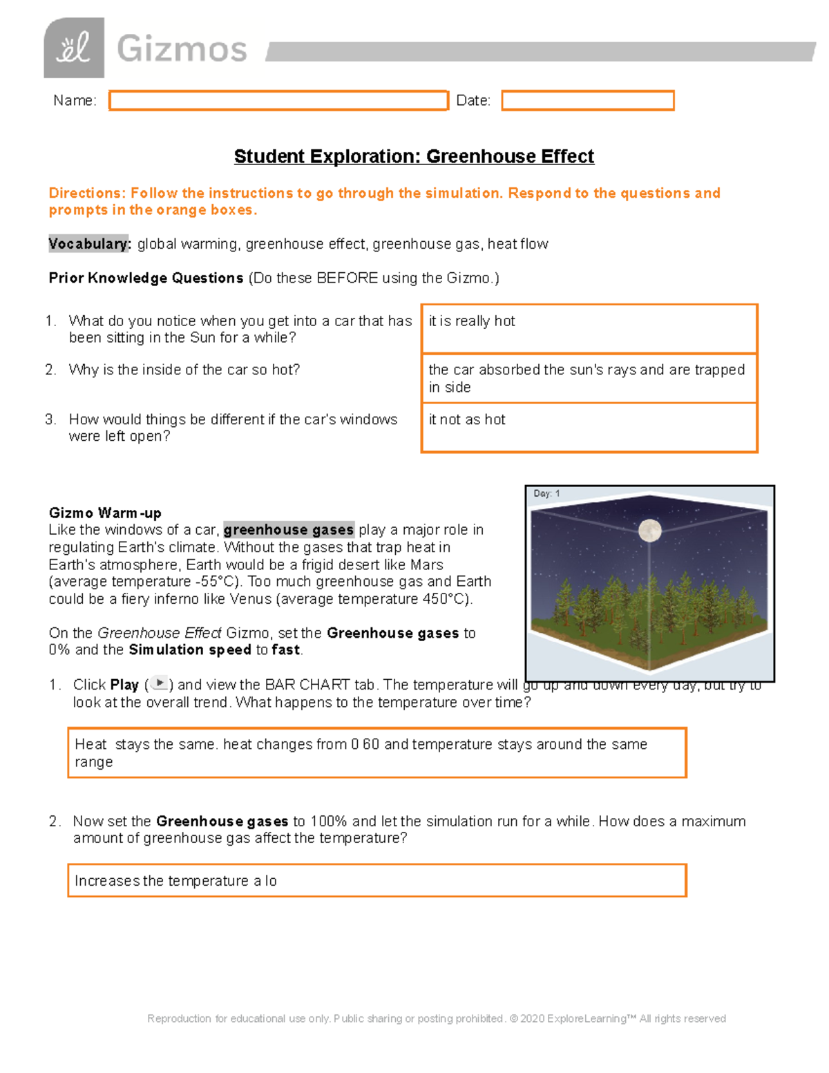 Ali Rafie (Student) - Greenhouse Effect Gizmo - Name: Date: Student ...