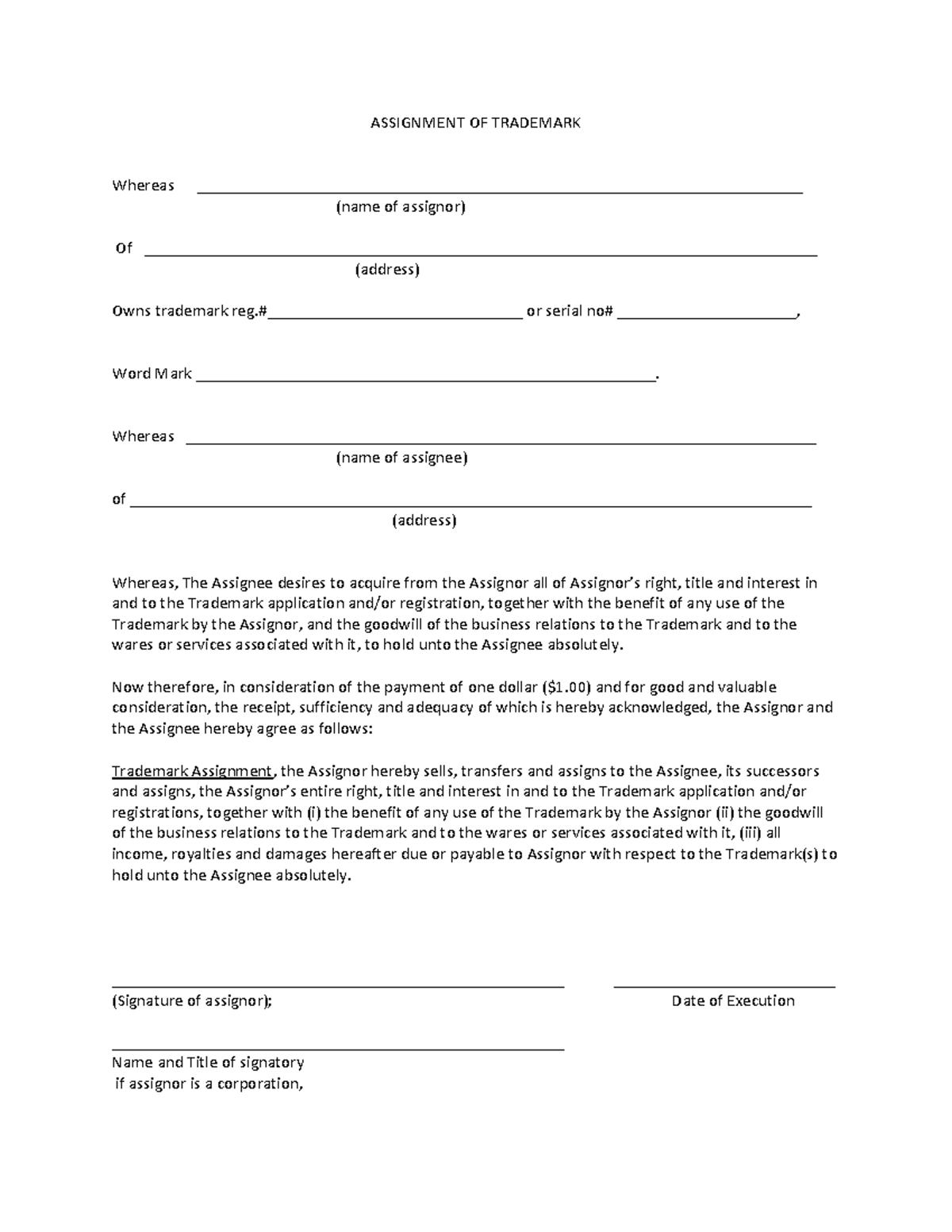 Sample assignment trm - Mẫu hợp đồng chuyern nhượng - ASSIGNMENT OF ...