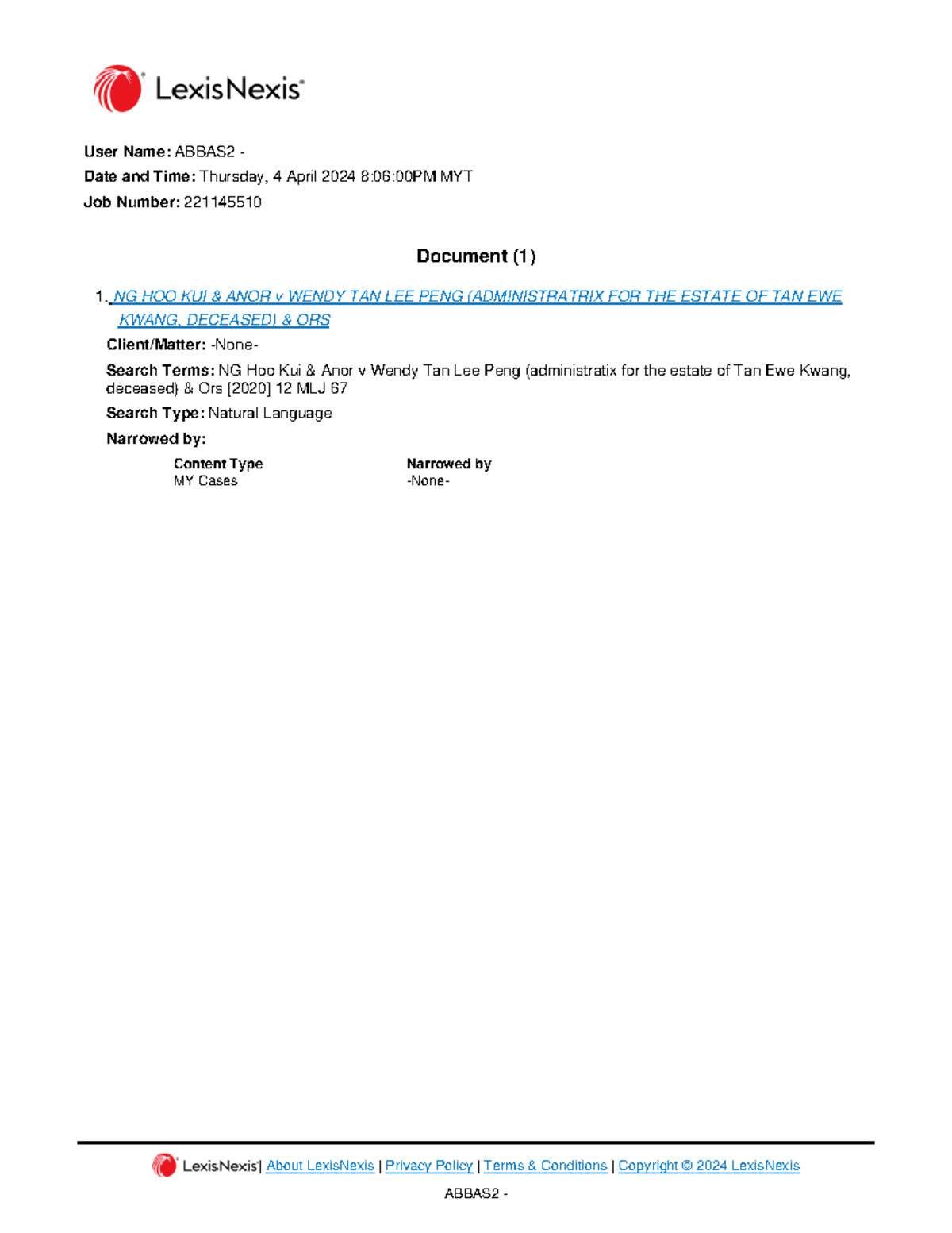 Civil Law Case NG HOO KUI & ANOR v WENDY TAN LEE PENG - | About ...
