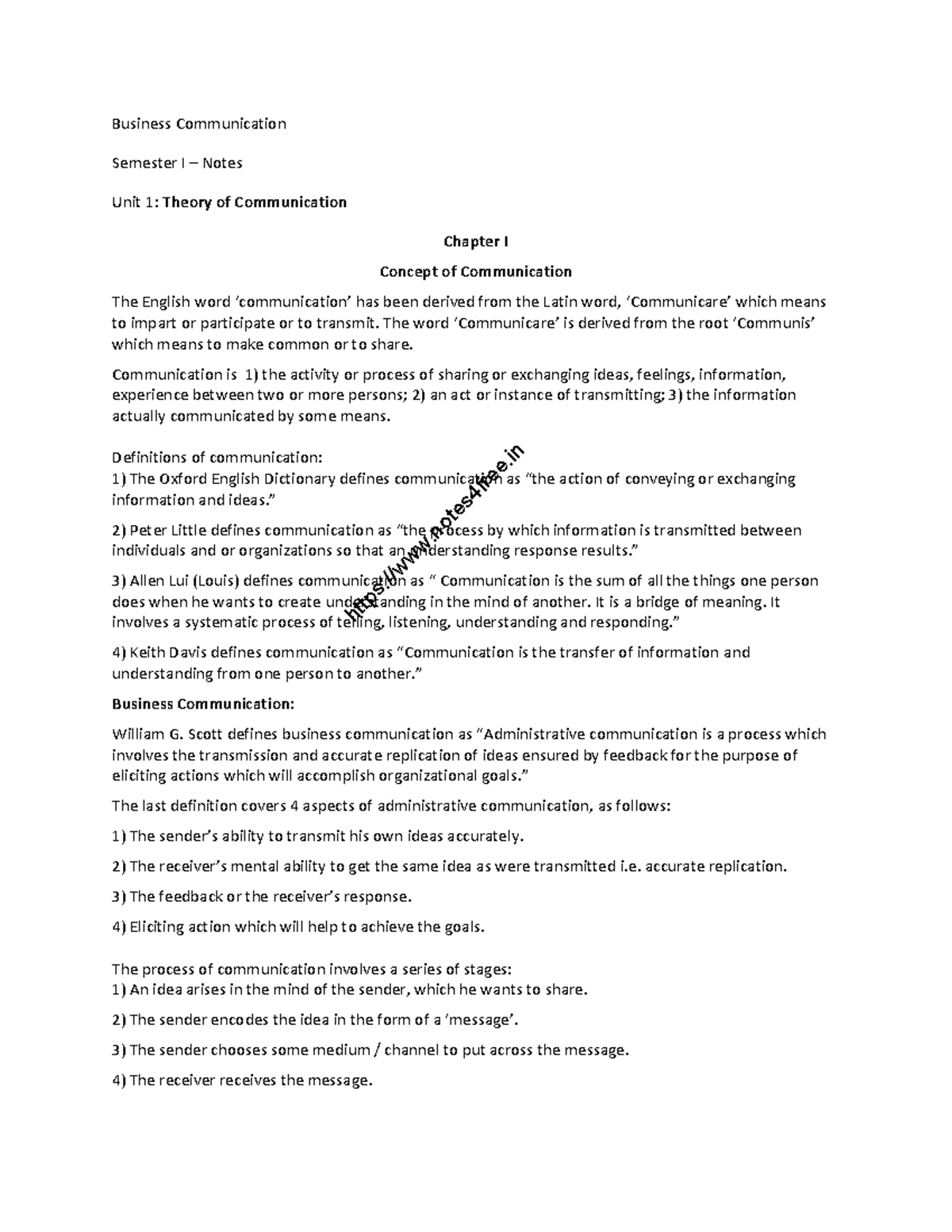 Business Communication Semester I notes - notes4free Business ...