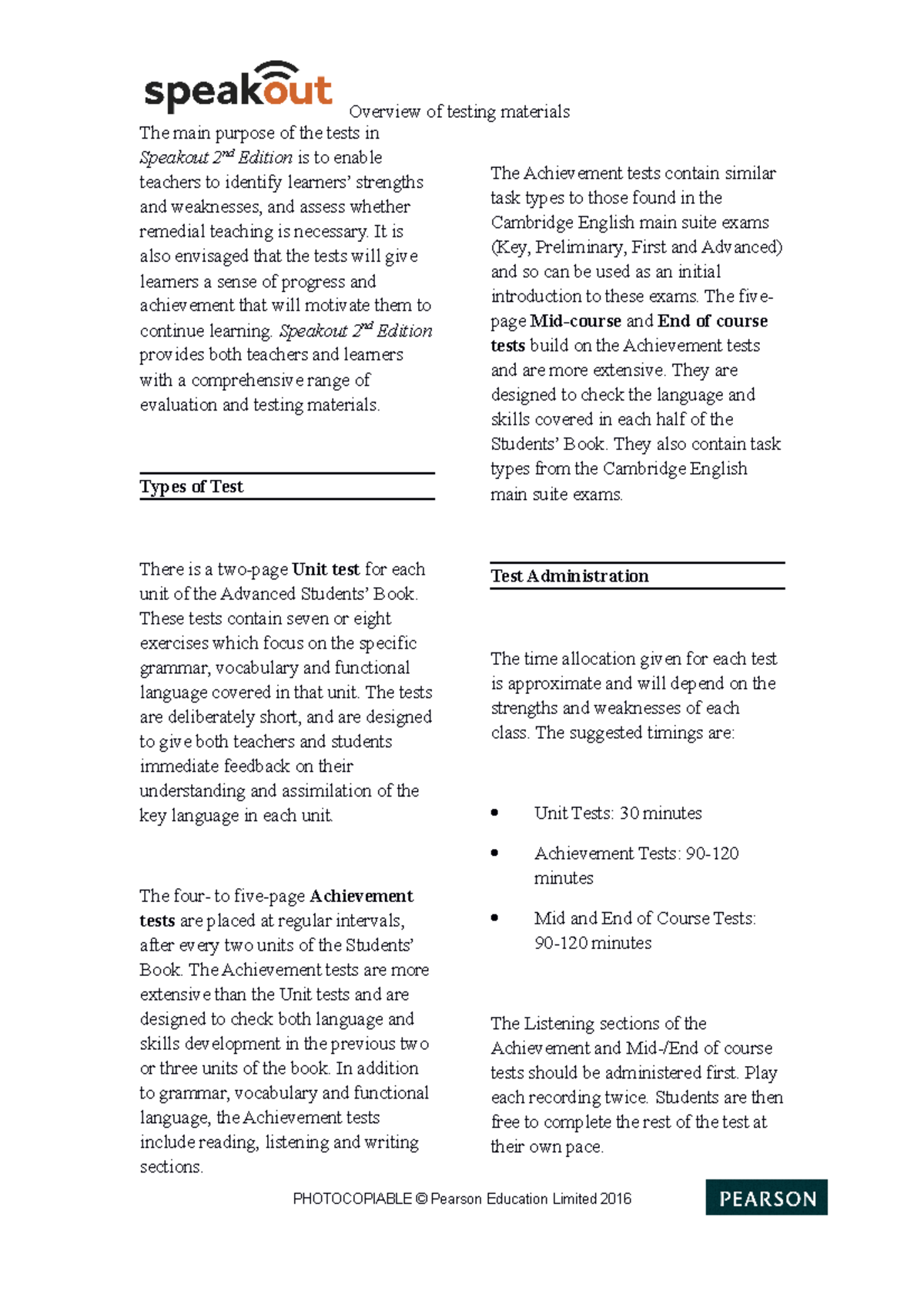 Tests overview - Great book to read - The main purpose of the tests in ...