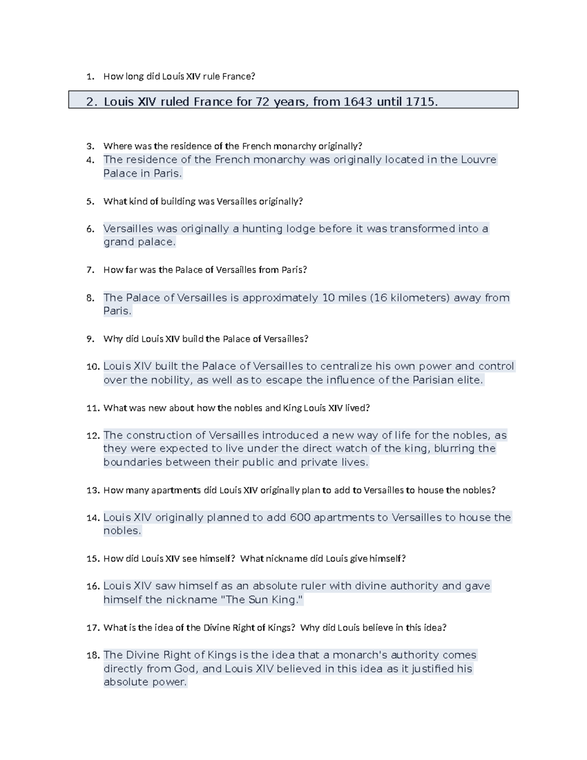 The Real Versailles - documentary questions - 1. How long did Louis XIV ...