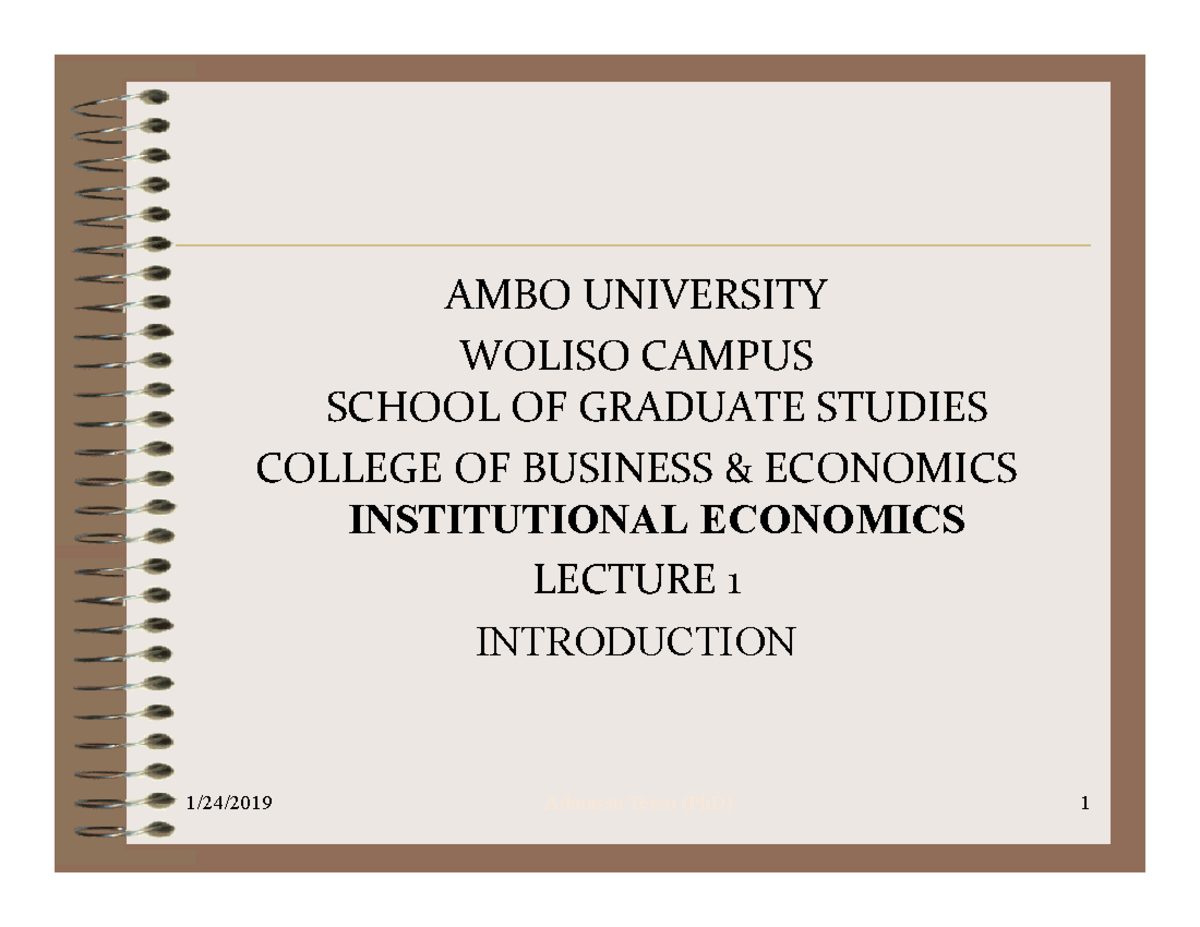 Lecture 1 - AMBO UNIVERSITY WOLISO CAMPUS SCHOOL OF GRADUATE STUDIES COLLEGE OF BUSINESS & - Studocu