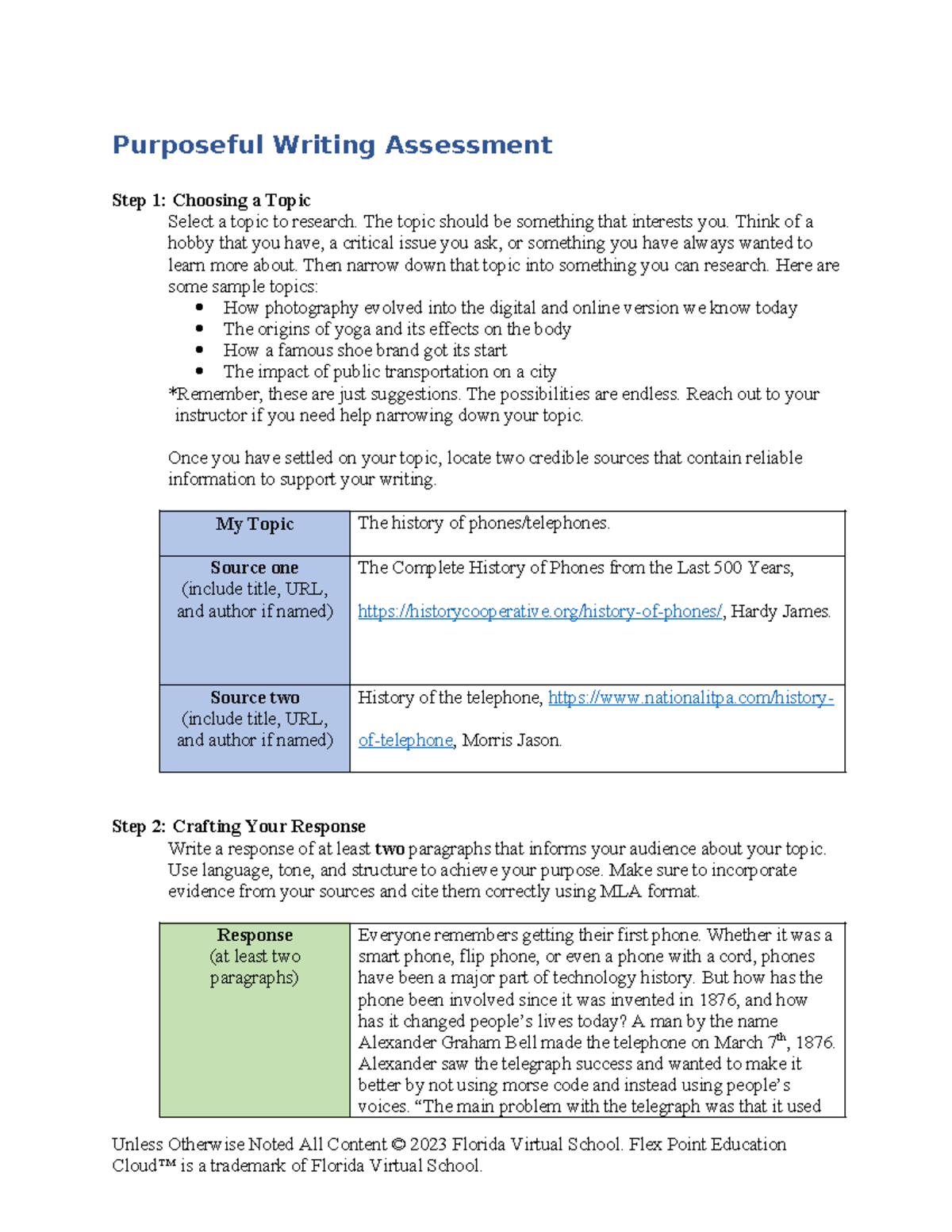 01 03 purposeful writing - Purposeful Writing Assessment Step 1 ...