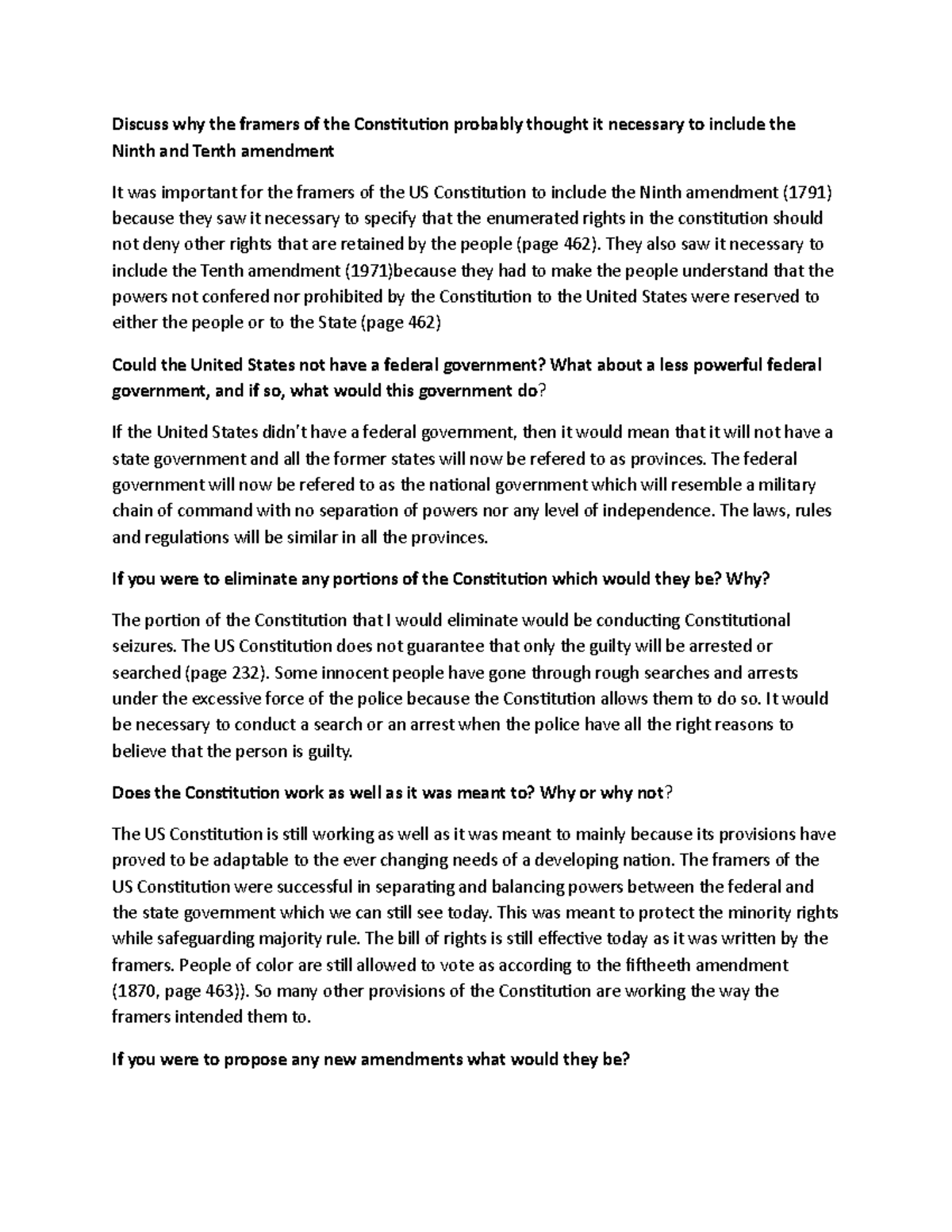 The US Constitution - use it as a template - Discuss why the framers of ...