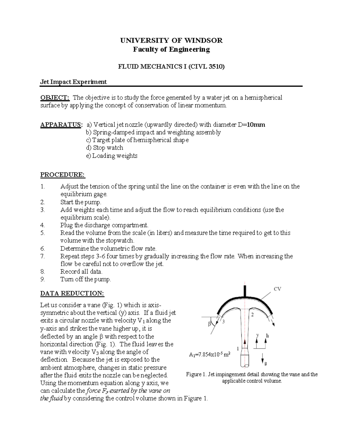 Jet Impact - UNIVERSITY OF WINDSOR Faculty of Engineering FLUID ...