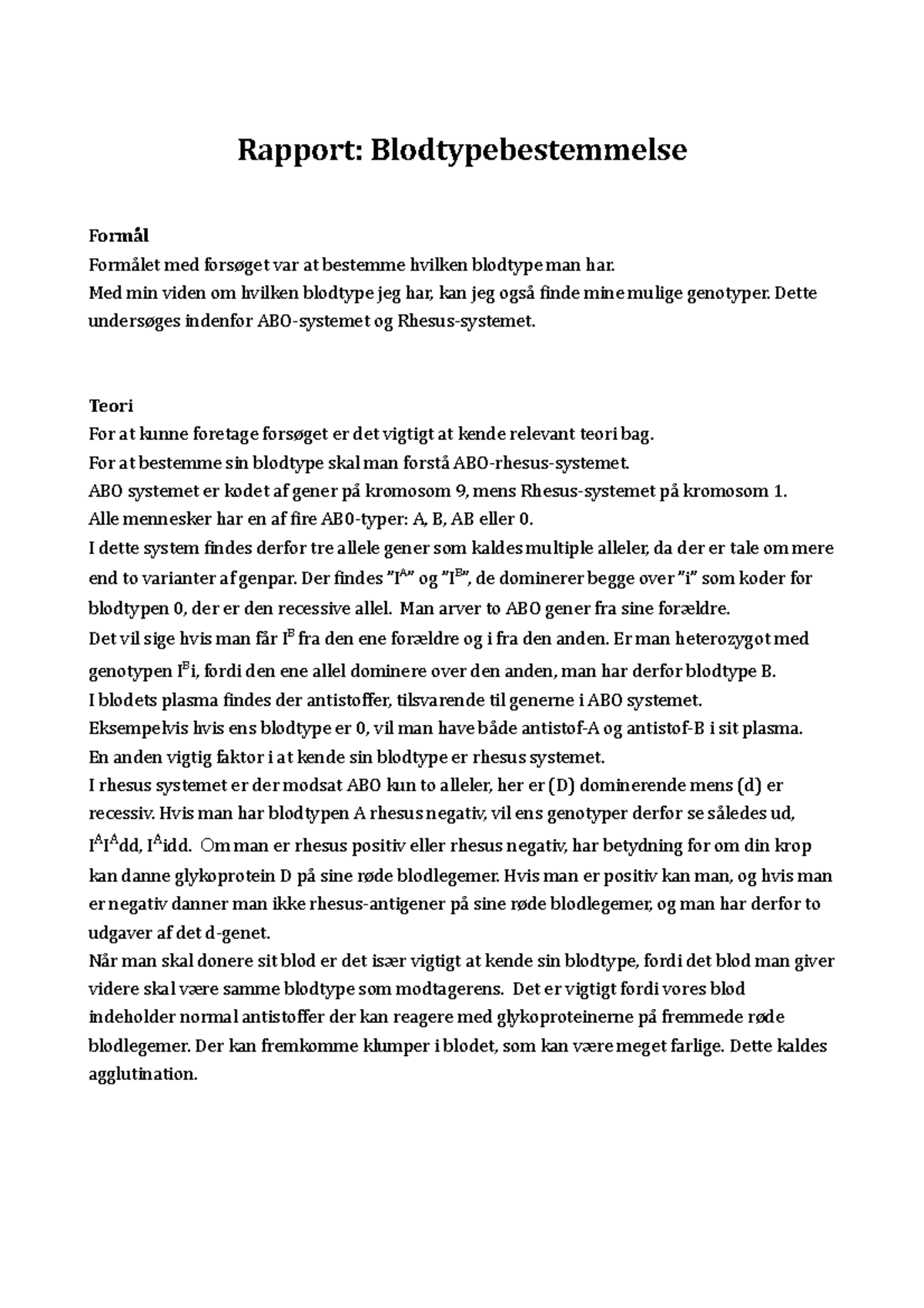Blodtypebestemmelse rapport - Rapport: Blodtypebestemmelse Formål ...