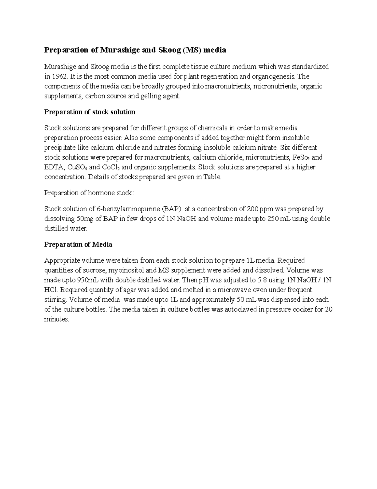 MS media preparation - Preparation of Murashige and Skoog (MS) media ...