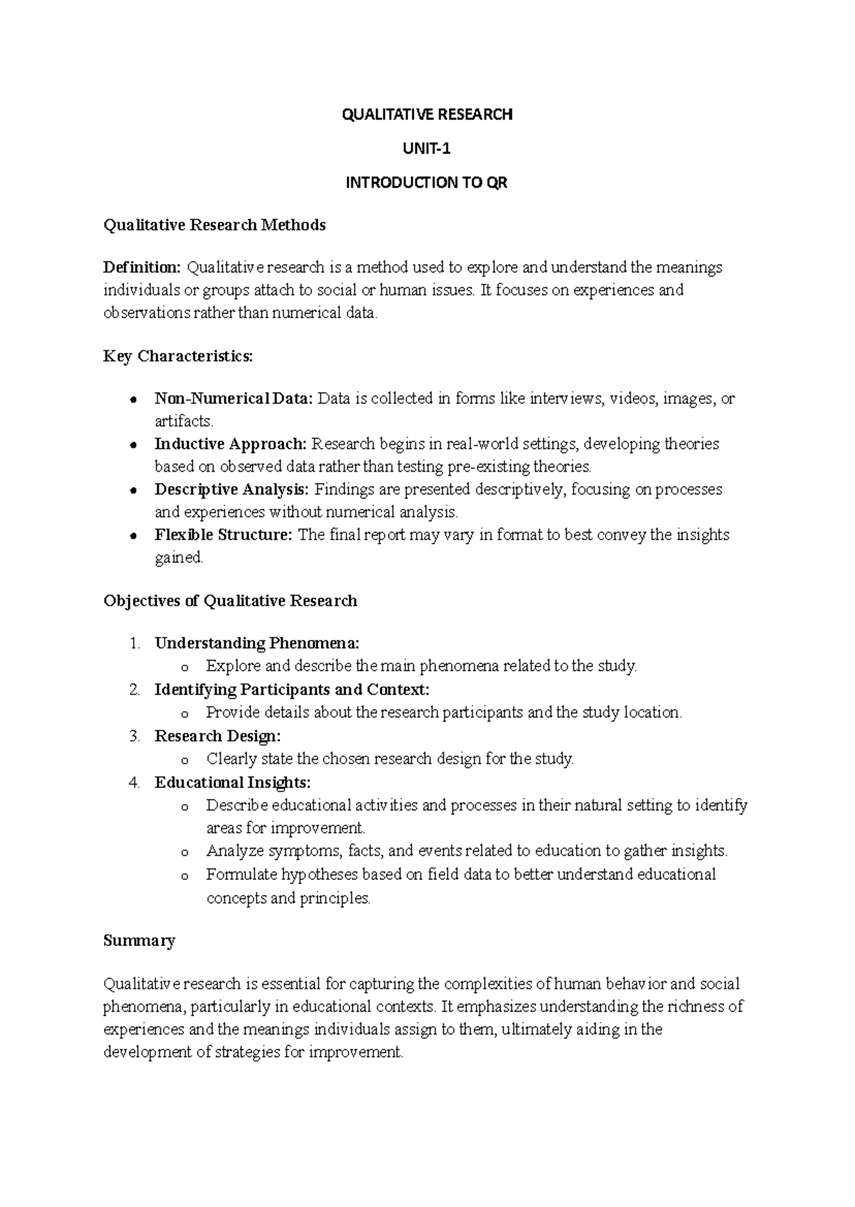 QUALITATIVE RESEARCH - QUALITATIVE RESEARCH UNIT- INTRODUCTION TO QR ...